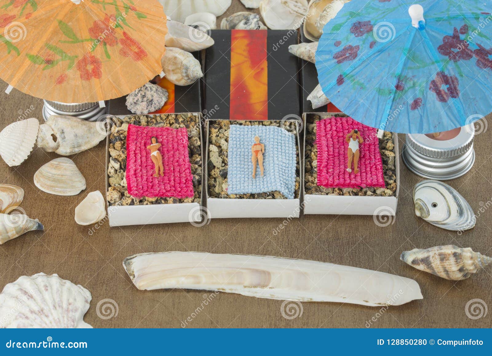Little Puppet Figures on the Beach Stock Photo - Image of shell ...