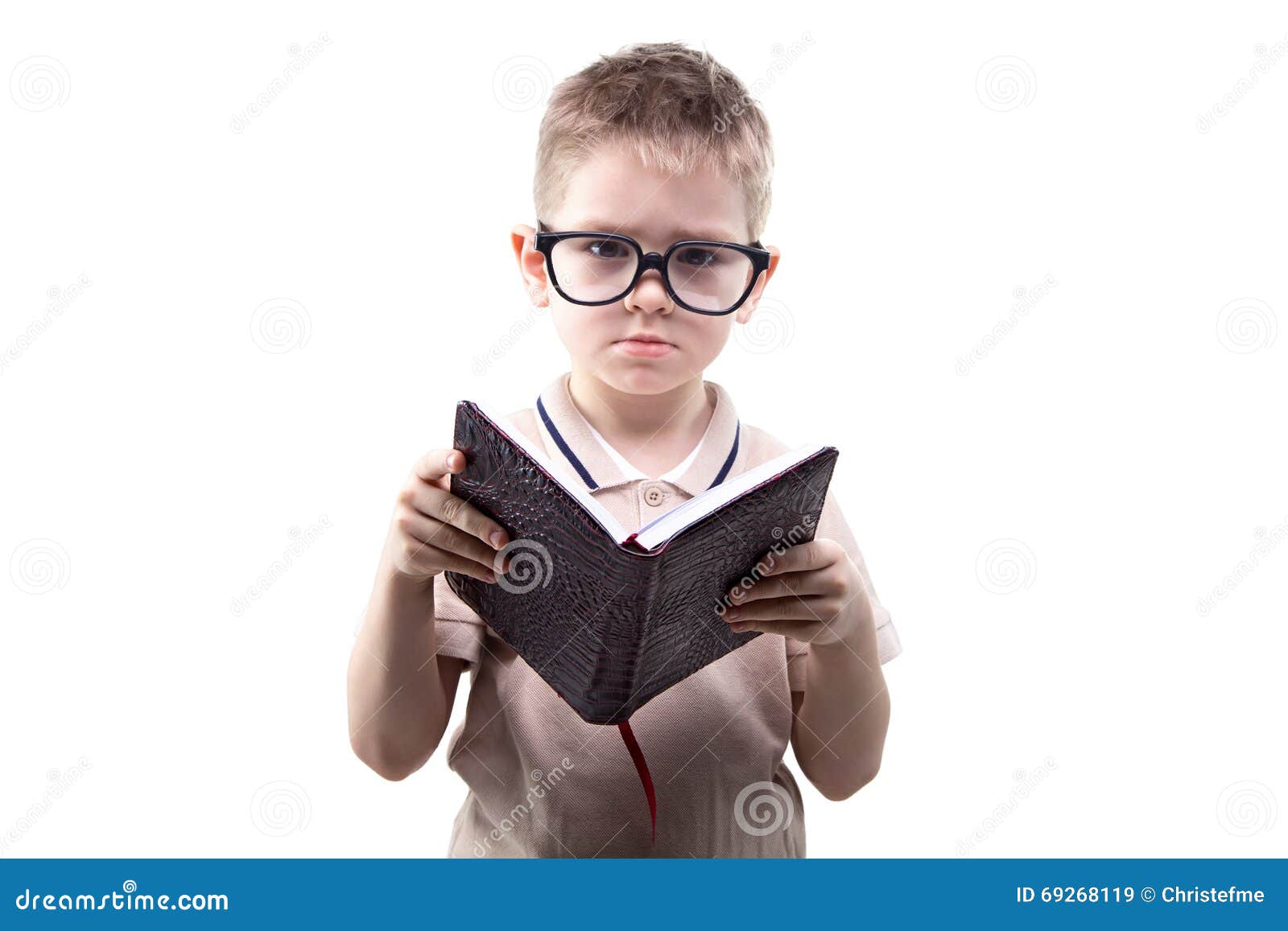 Little Puzzled Boy Reading Book Stock Image - Image of educated ...