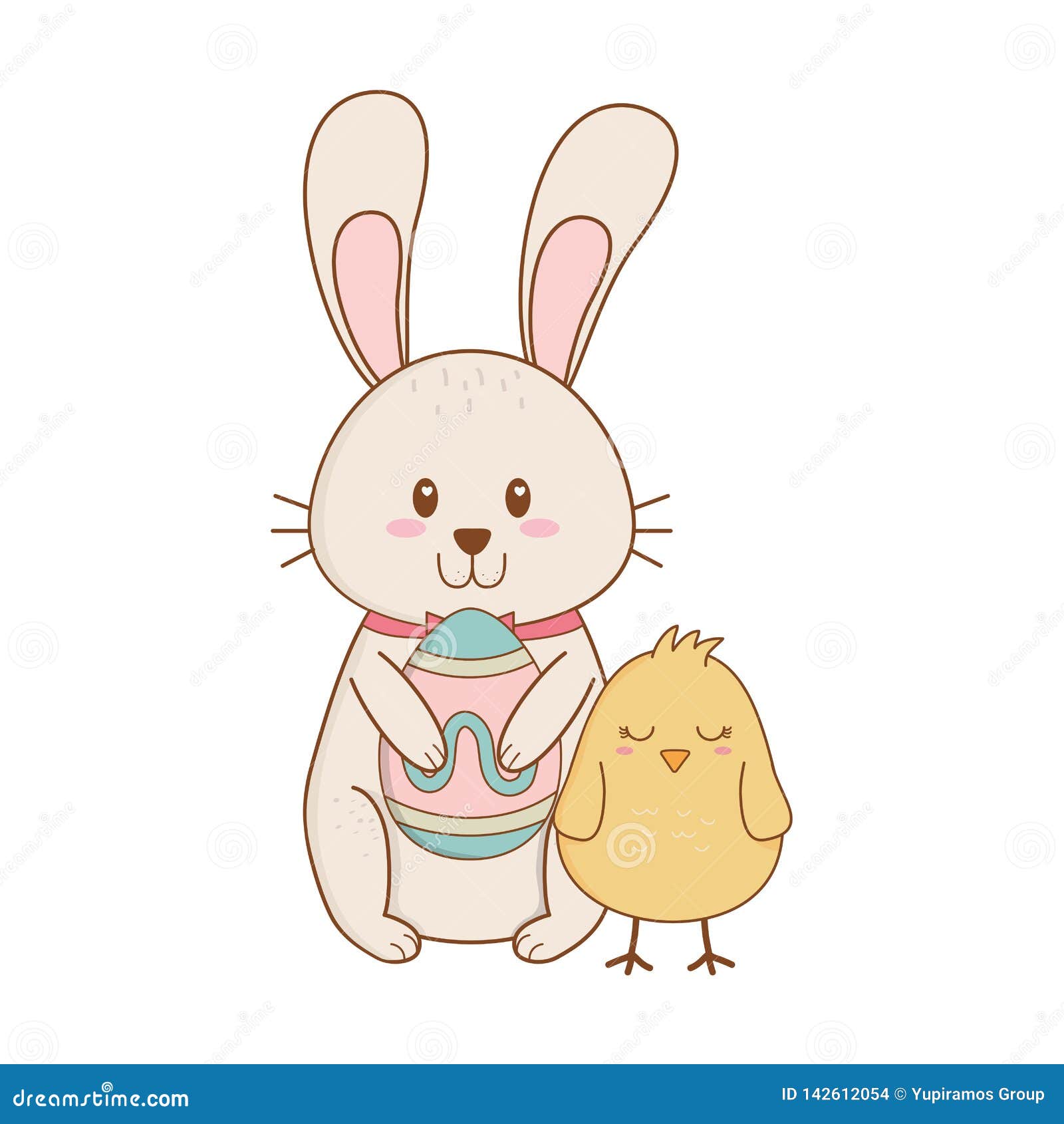 Little Rabbit and Chick with Egg Painted Easter Characters Stock Vector ...