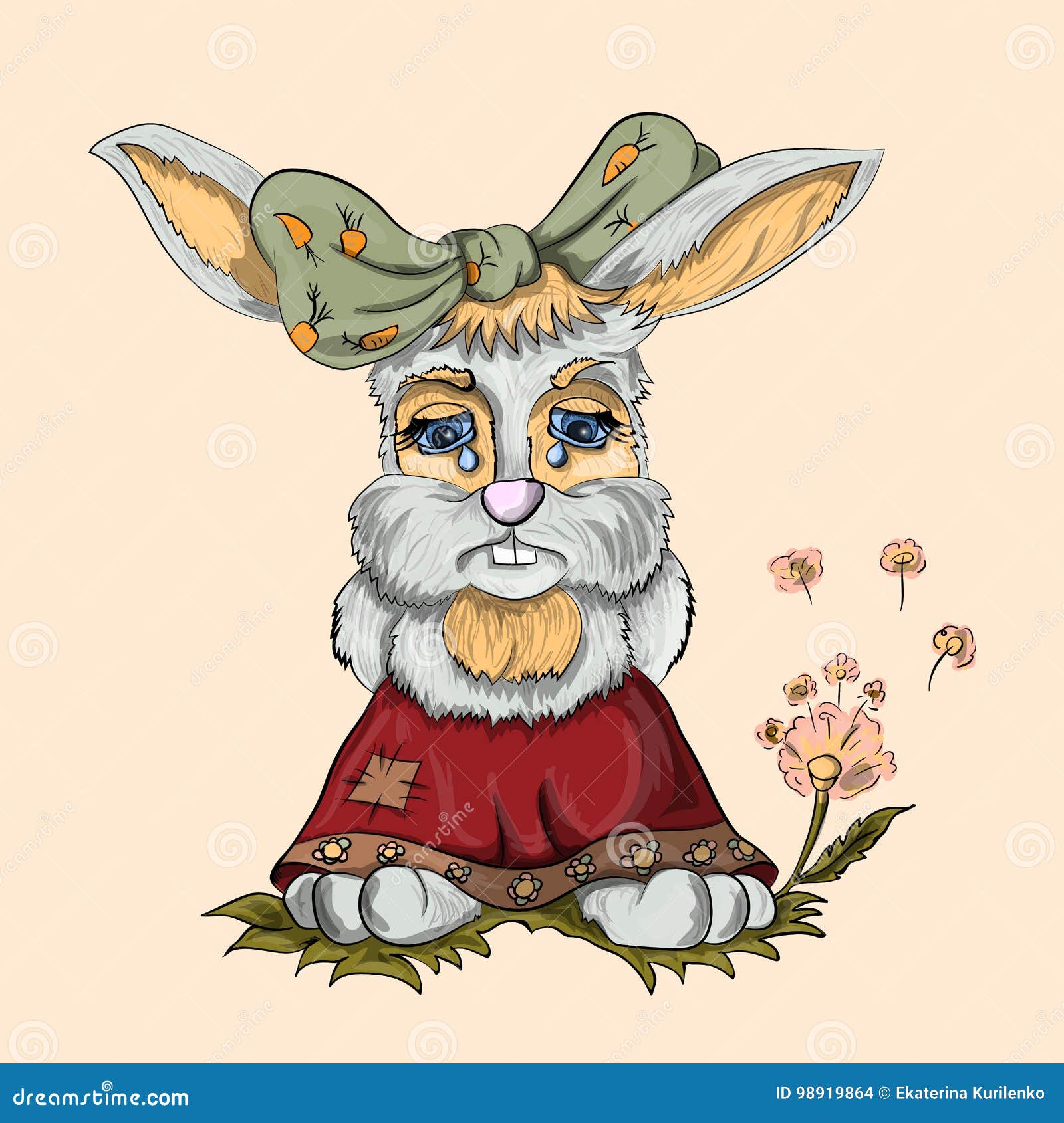 Little rabbit girl crying stock vector. Illustration of mammal - 98919864