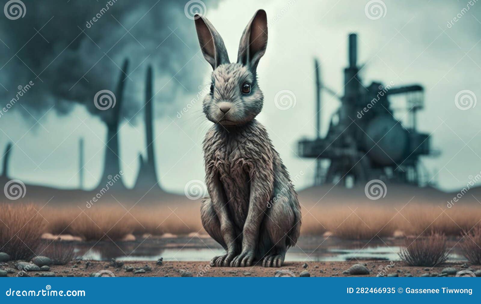Little Rabbit Standing in Front Toxic Mass from Chemical. AI Generative ...