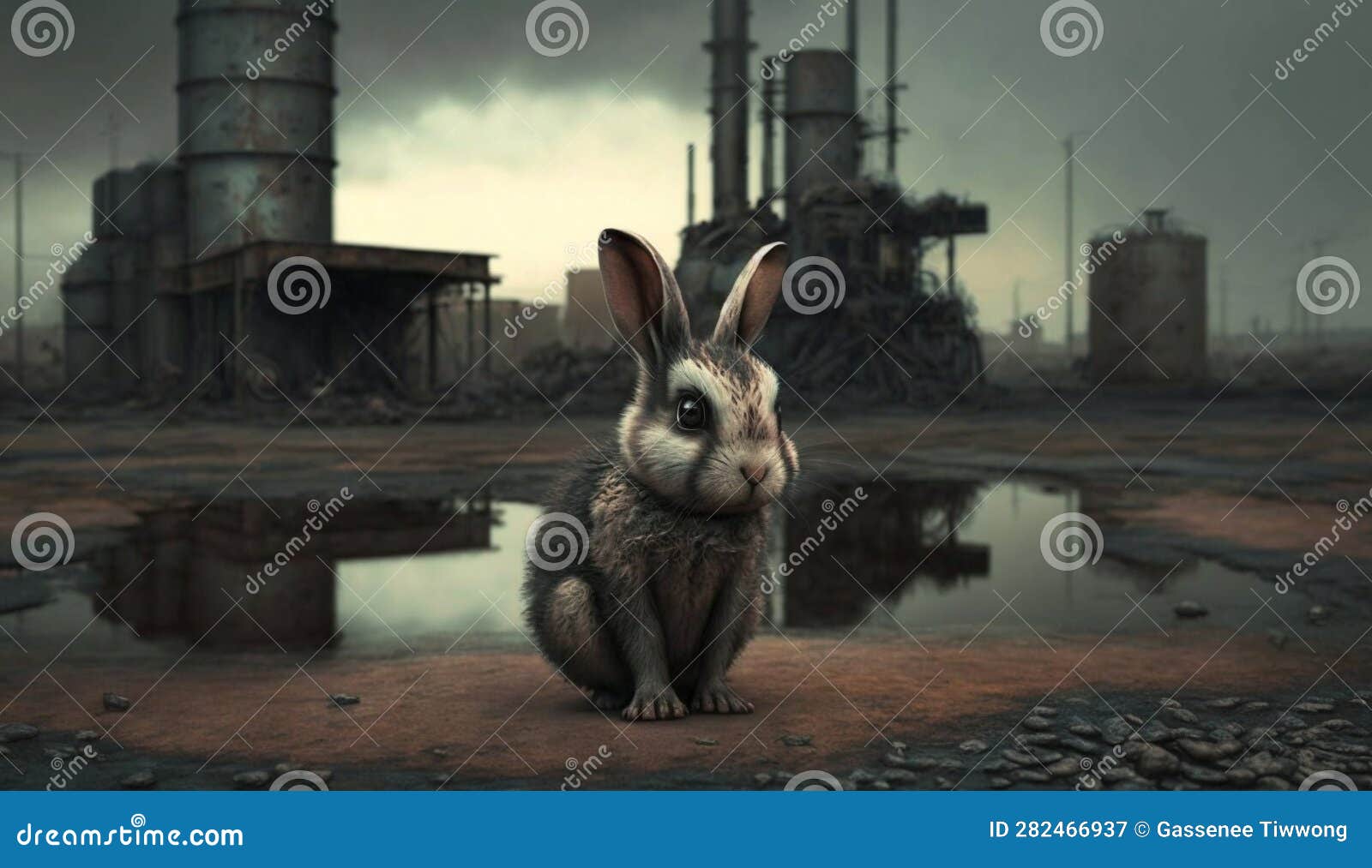 Little Rabbit Standing in Front Toxic Mass from Chemical. AI Generative ...