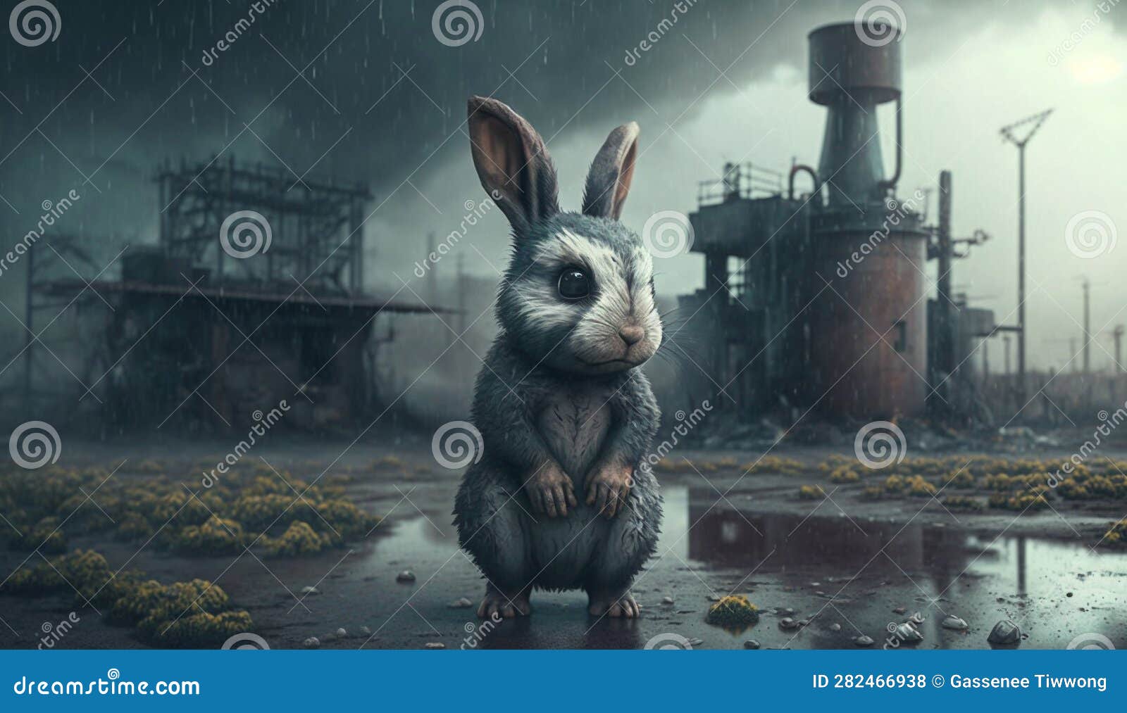 Little Rabbit Standing in Front Toxic Mass from Chemical. AI Generative ...