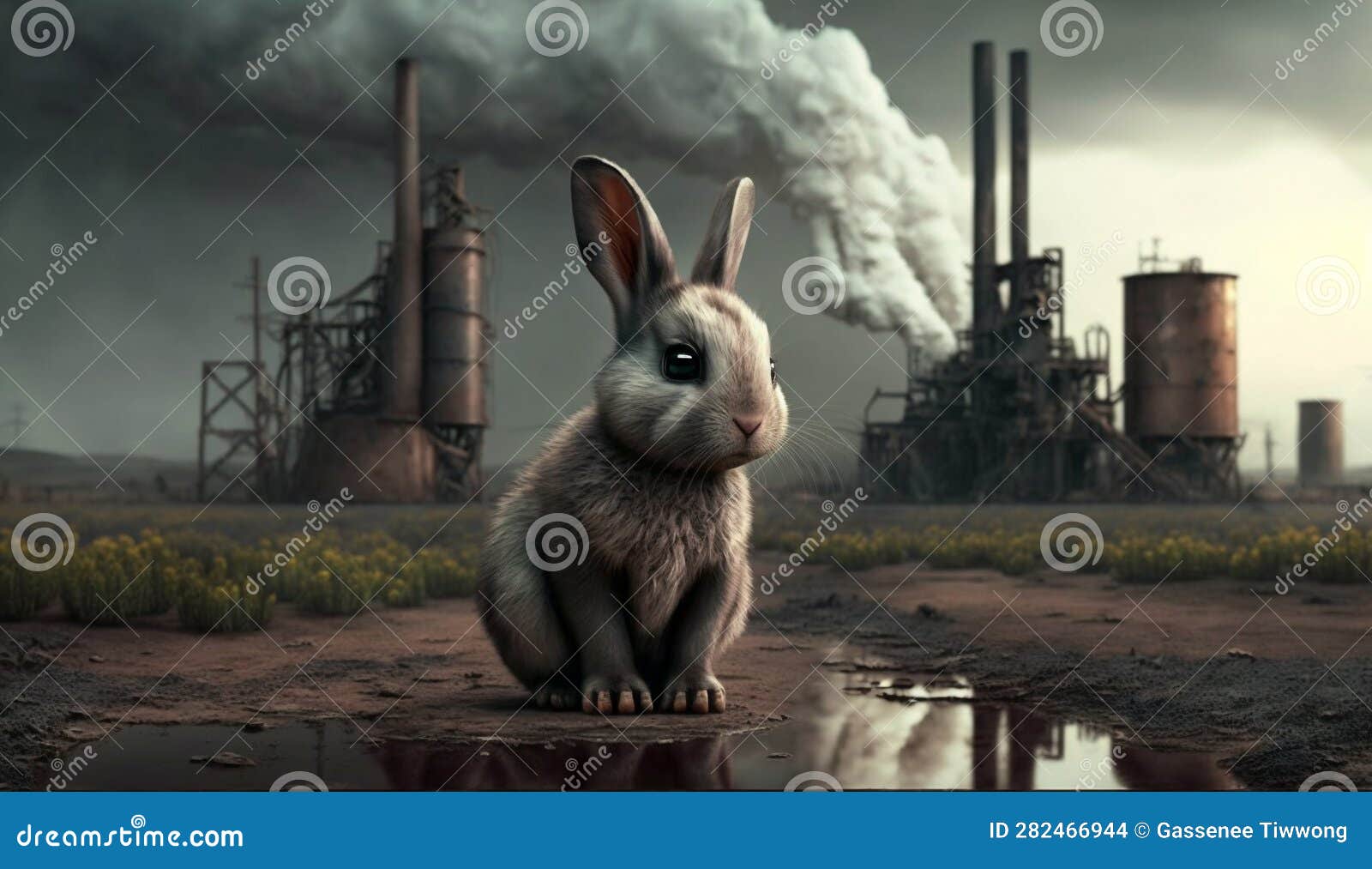 Little Rabbit Standing in Front Toxic Mass from Chemical. AI Generative ...