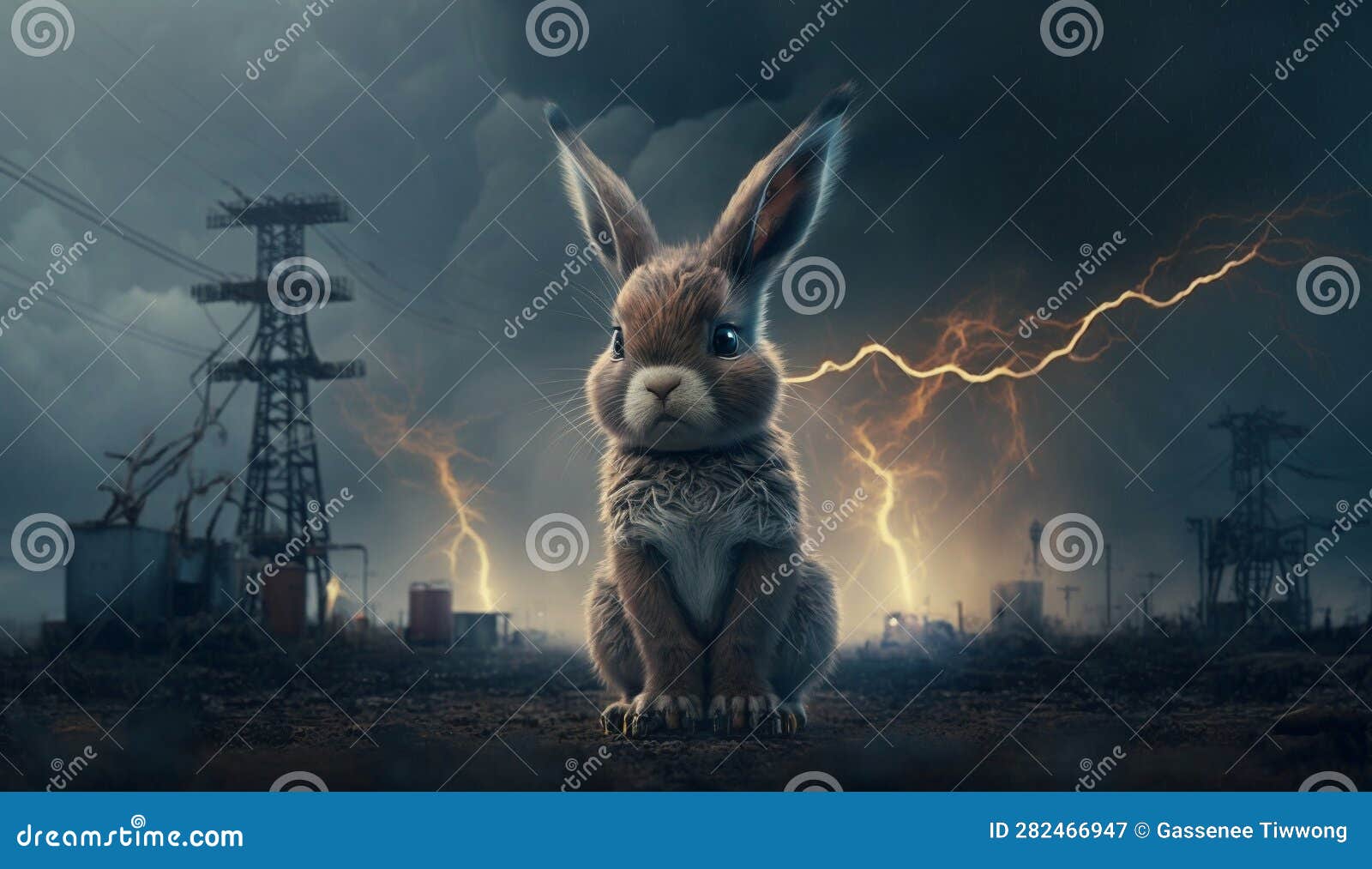 Little Rabbit Standing in Front Toxic Mass from Chemical. AI Generative ...