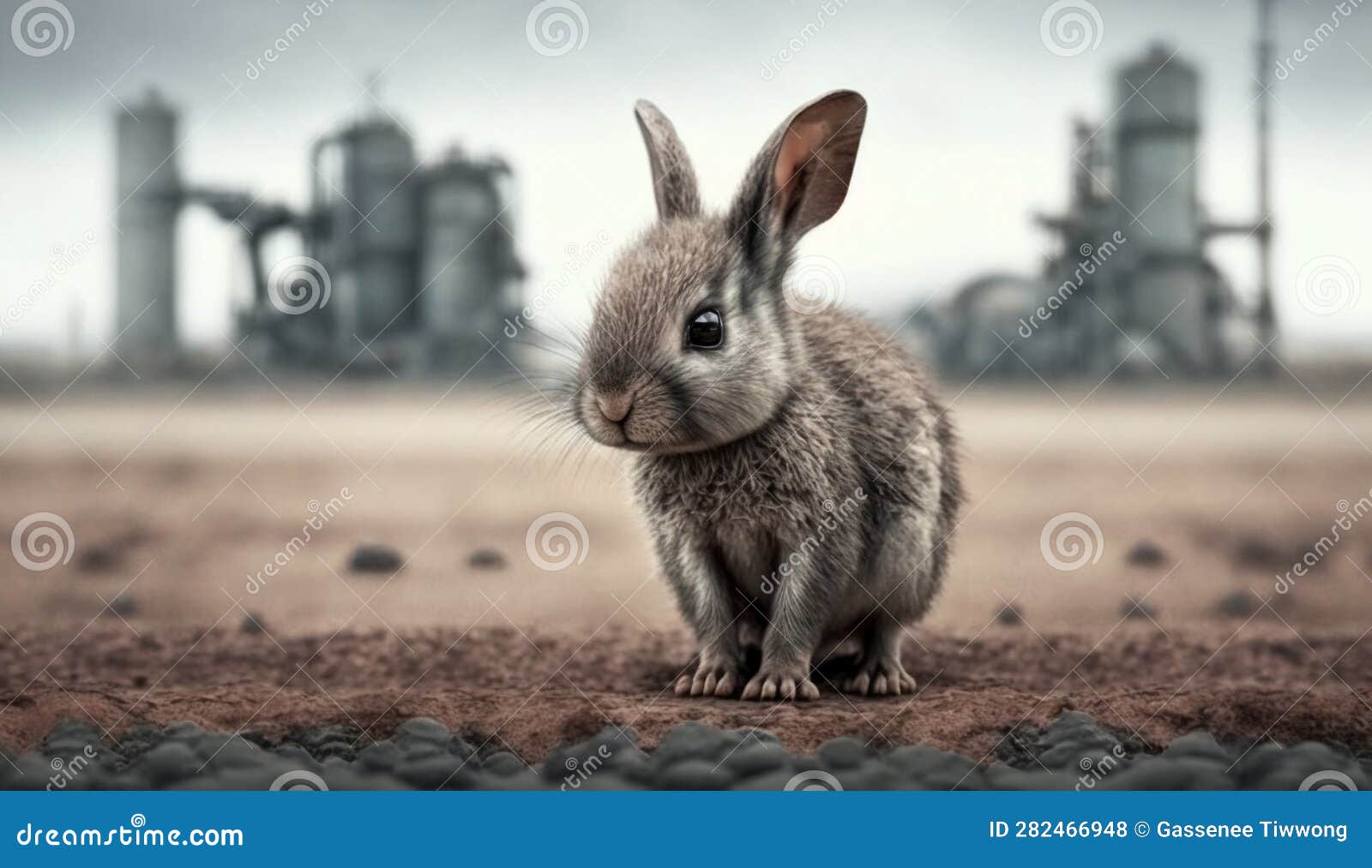 Little Rabbit Standing in Front Toxic Mass from Chemical. AI Generative ...
