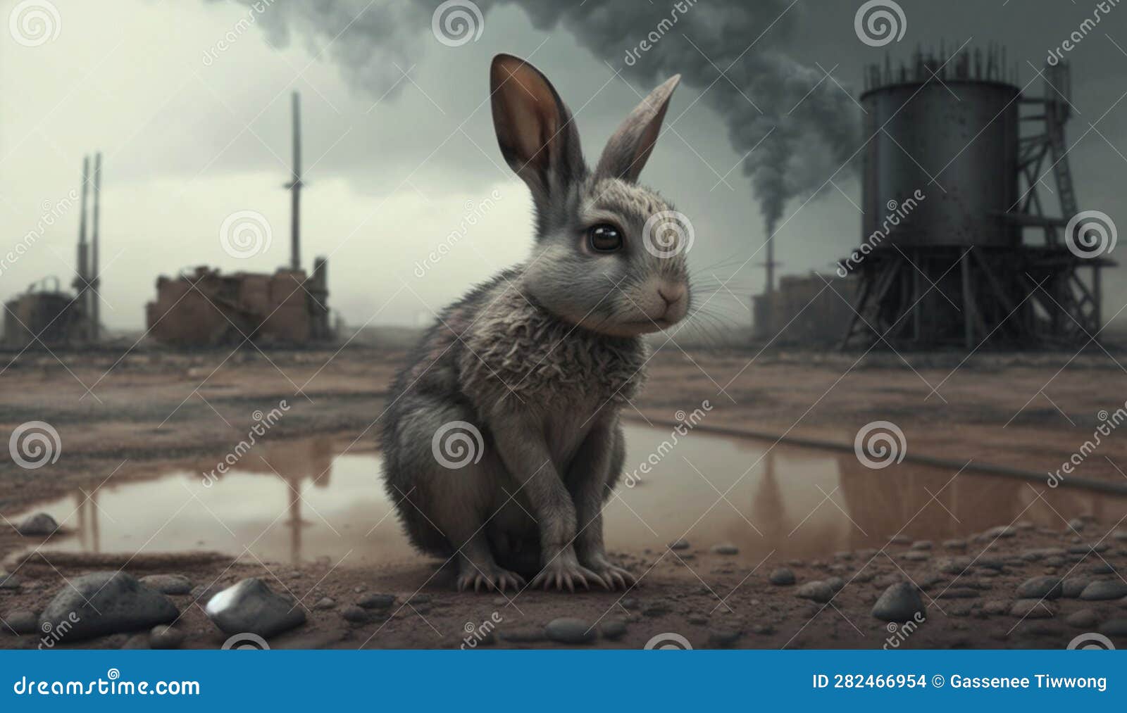 Little Rabbit Standing in Front Toxic Mass from Chemical. AI Generative ...