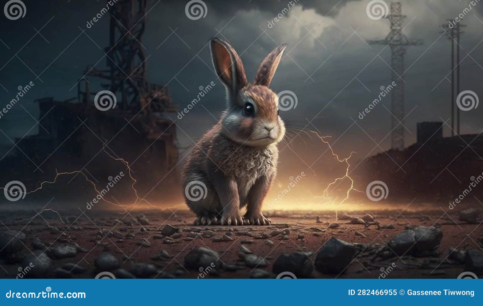 Little Rabbit Standing in Front Toxic Mass from Chemical. AI Generative ...
