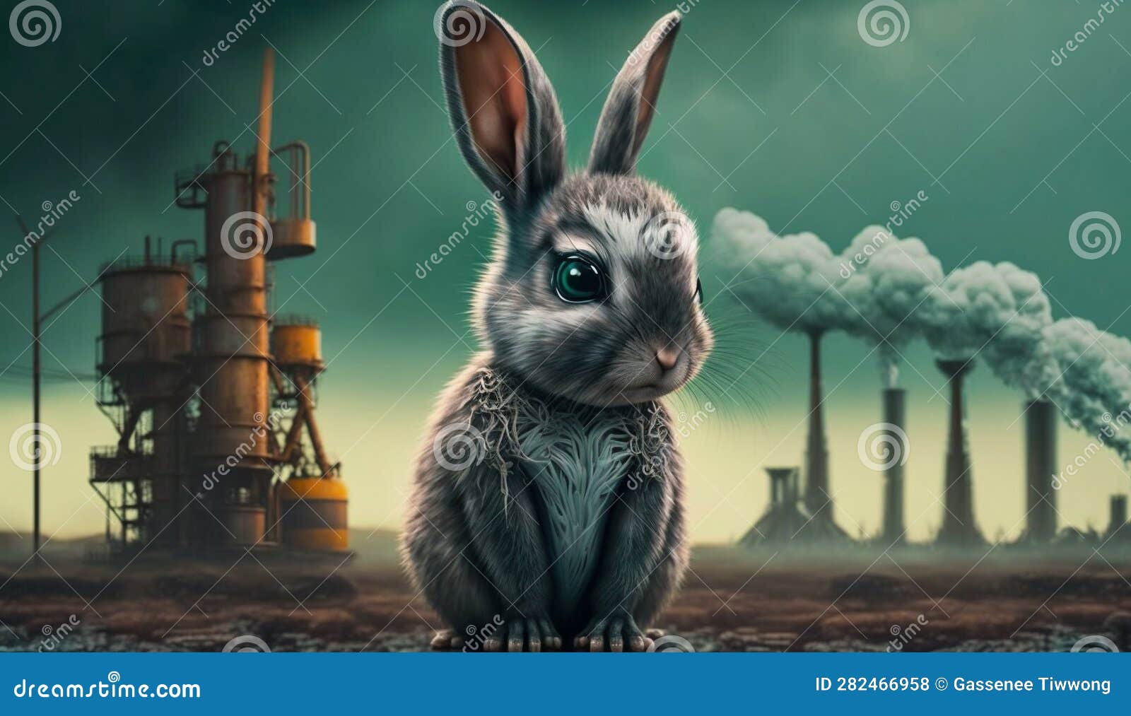 Little Rabbit Standing in Front Toxic Mass from Chemical. AI Generative ...