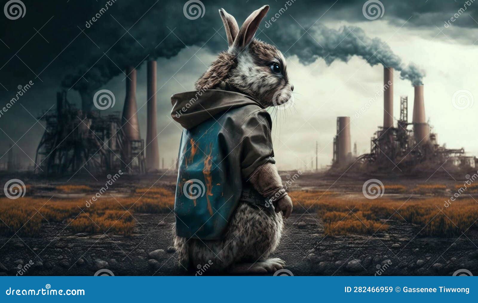 Little Rabbit Standing in Front Toxic Mass from Chemical. AI Generative ...