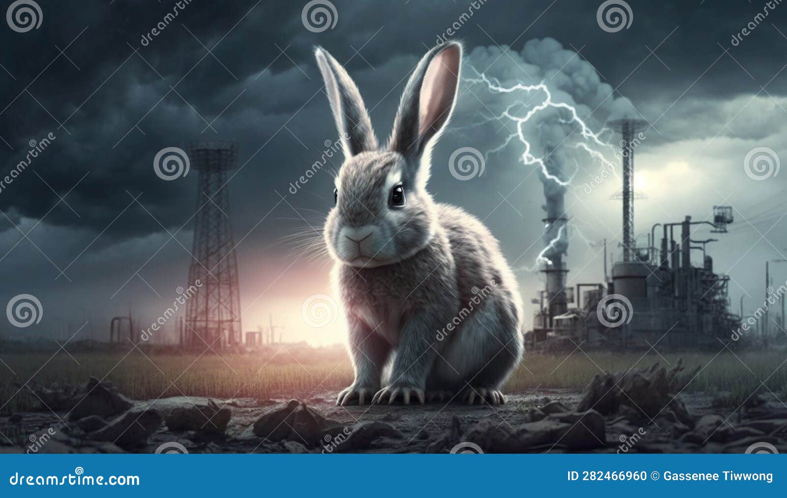 Little Rabbit Standing in Front Toxic Mass from Chemical. AI Generative ...