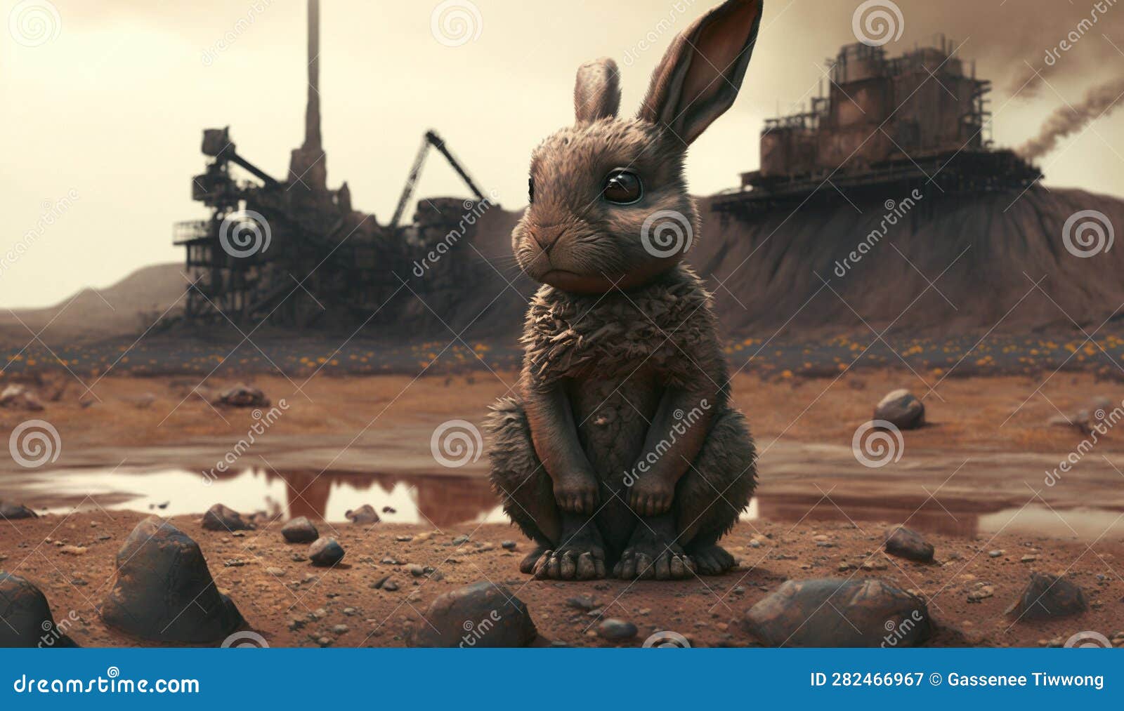 Little Rabbit Standing in Front Toxic Mass from Chemical. AI Generative ...