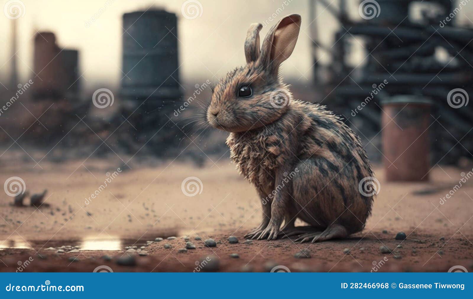 Little Rabbit Standing in Front Toxic Mass from Chemical. AI Generative ...