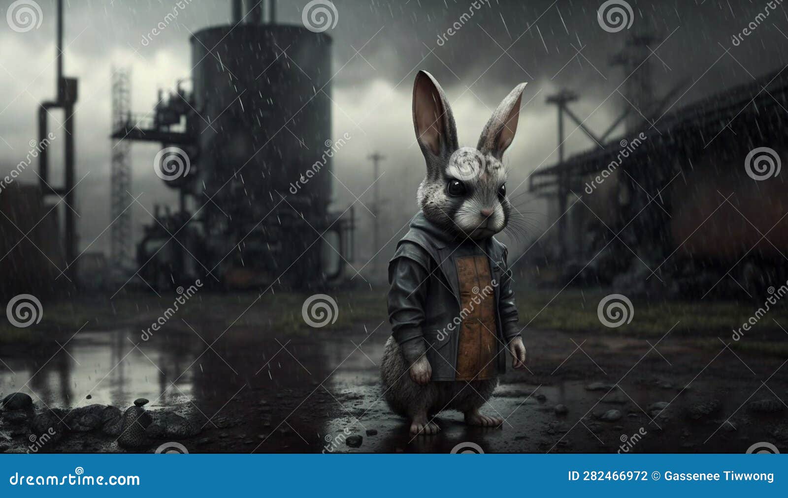 Little Rabbit Standing in Front Toxic Mass from Chemical. AI Generative ...