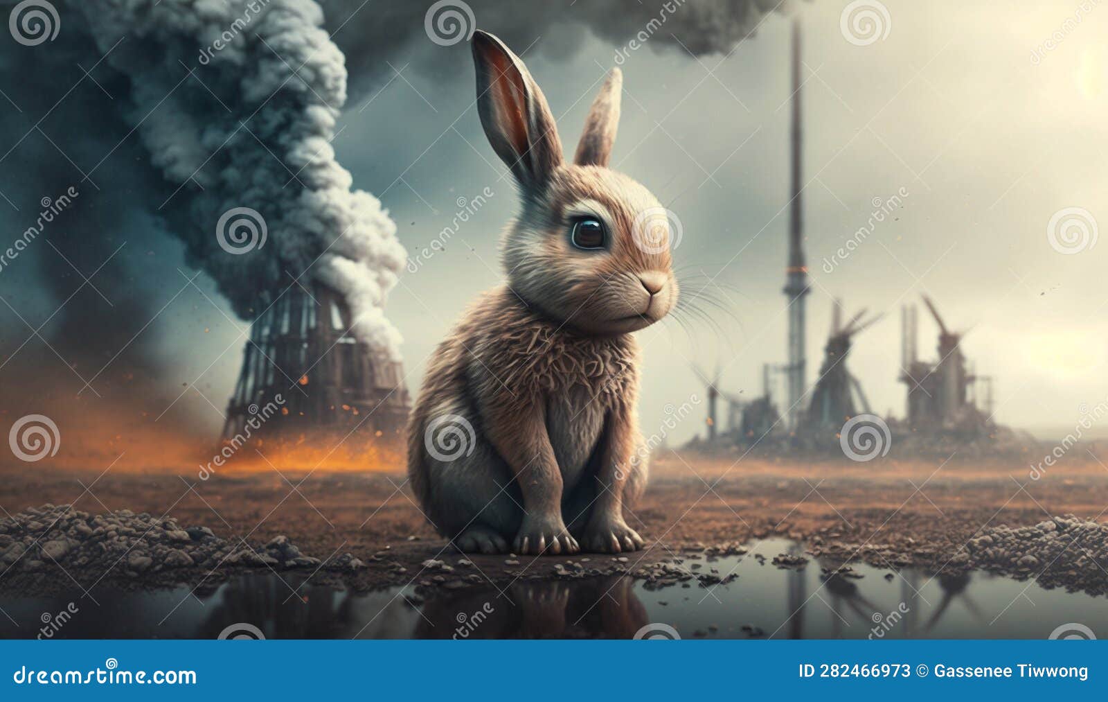 Little Rabbit Standing in Front Toxic Mass from Chemical. AI Generative ...