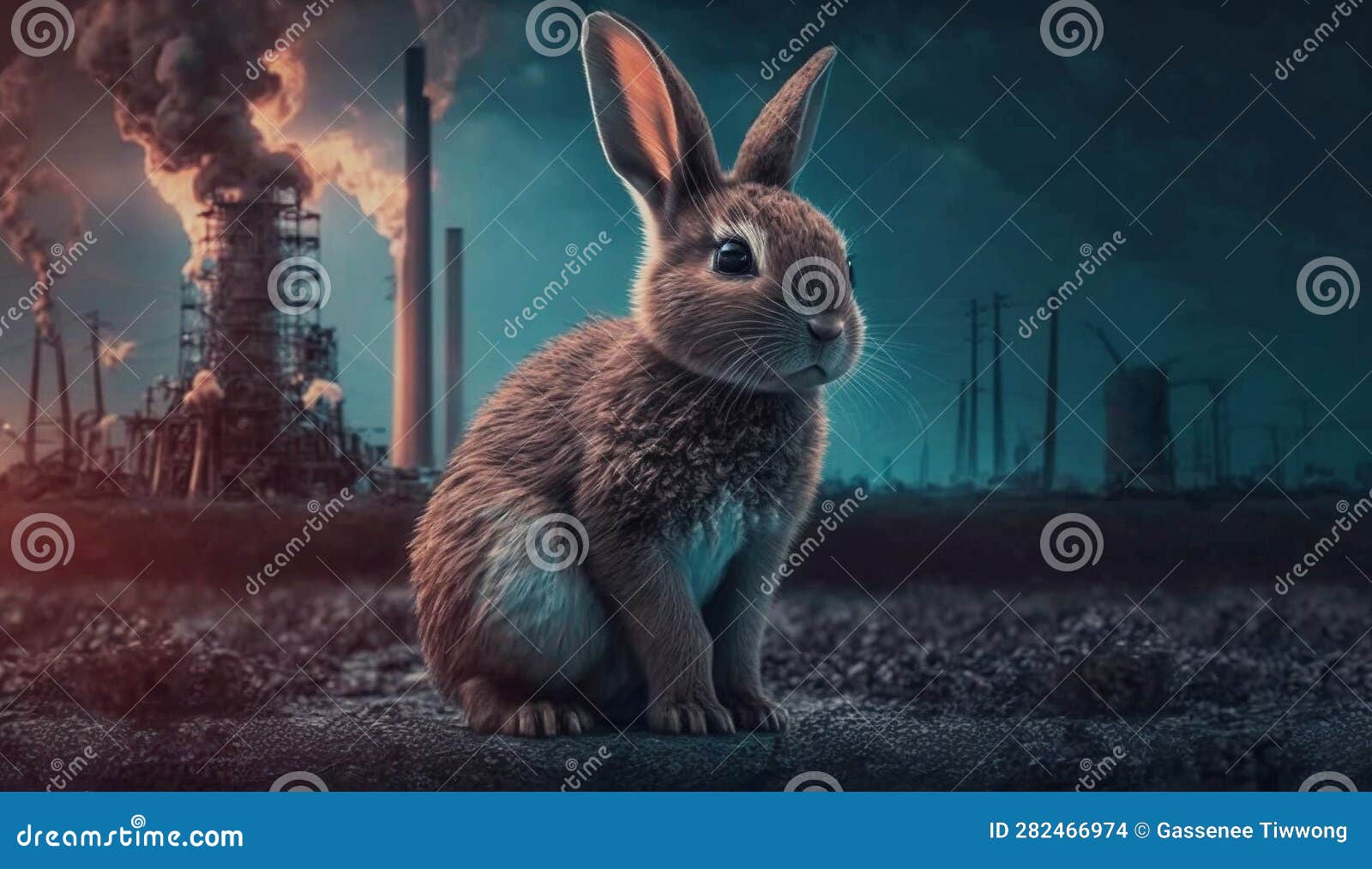 Little Rabbit Standing in Front Toxic Mass from Chemical. AI Generative ...