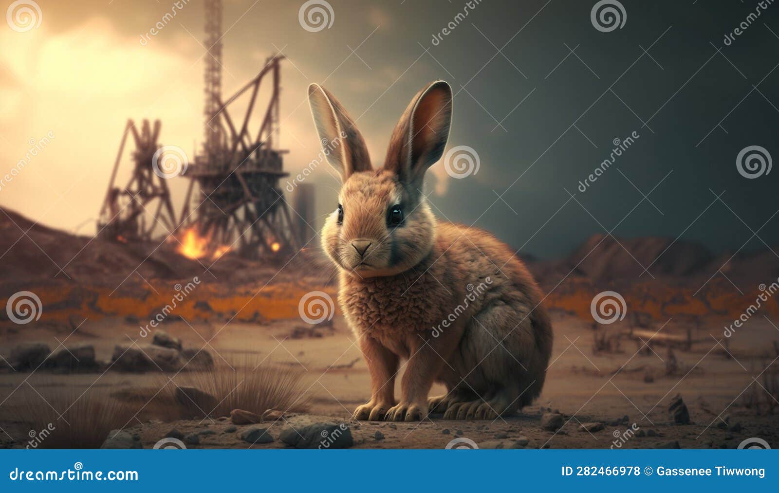 Little Rabbit Standing in Front Toxic Mass from Chemical. AI Generative ...