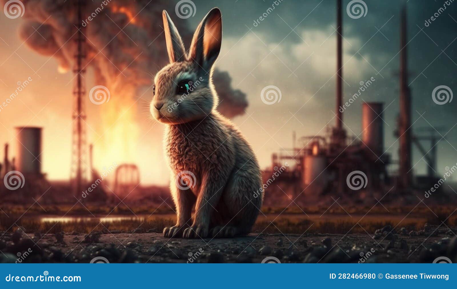 Little Rabbit Standing in Front Toxic Mass from Chemical. AI Generative ...
