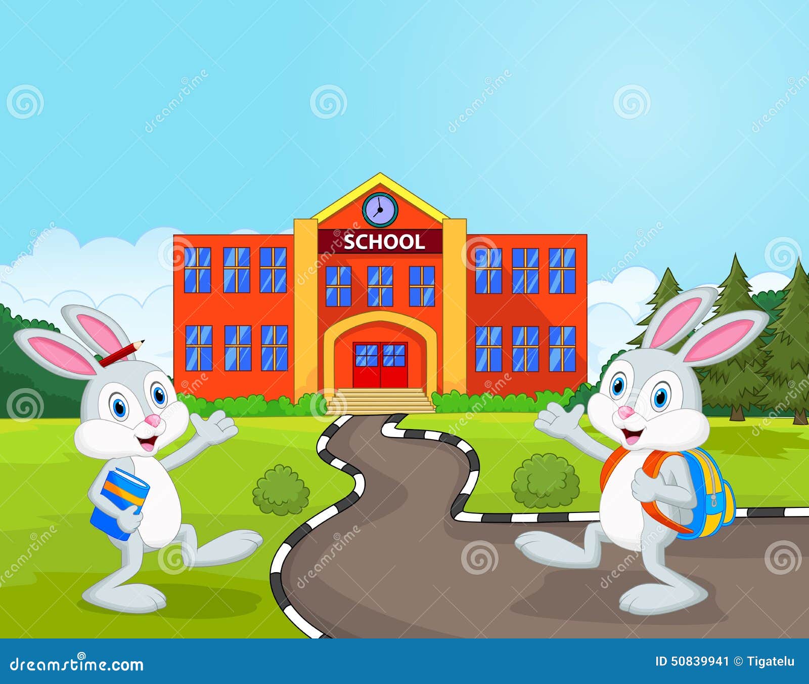 Little Rabbits Cartoon are Going To School Stock Vector - Illustration ...