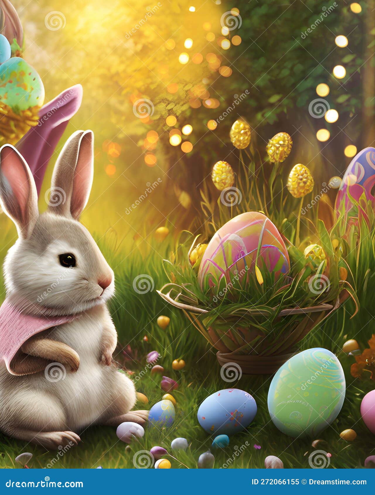 Little Rabit with Eggs for Easter, Illustration Generative AI Stock ...