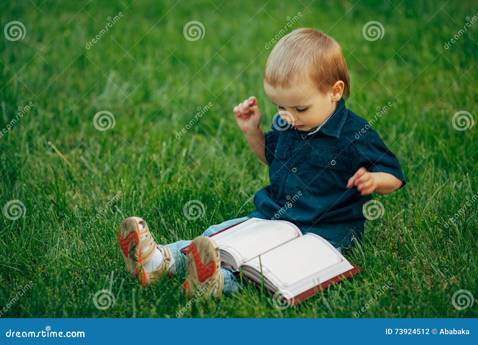 Little Reading Boy in Summer Park Stock Photo - Image of human, nature ...