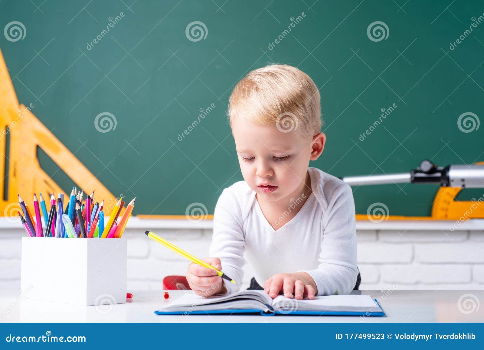 Little Ready To Study. Little Children at School Lesson. Kids Gets ...