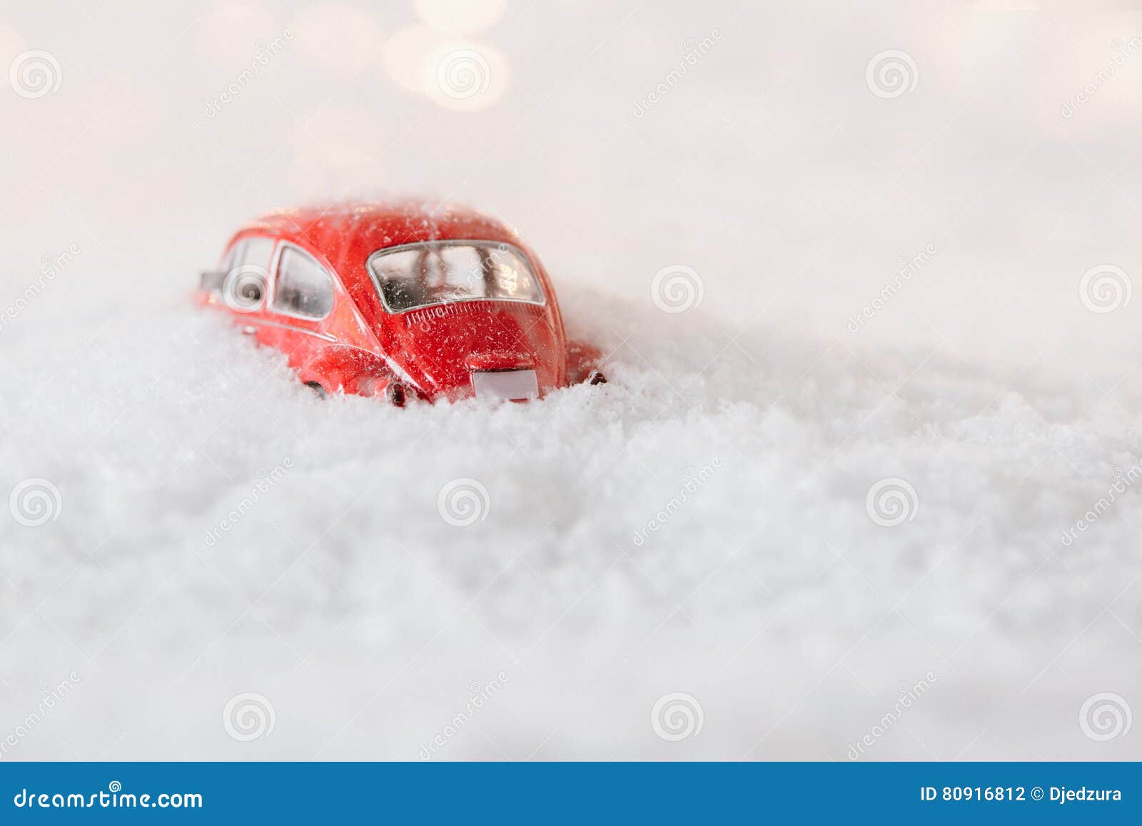 Little Red Car Toy Stuck in Snow. Stock Photo - Image of frozen, danger ...