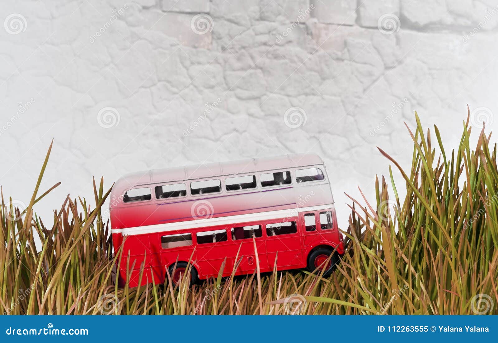 Little Red Decorative Bus on the Grass Stock Image - Image of ...