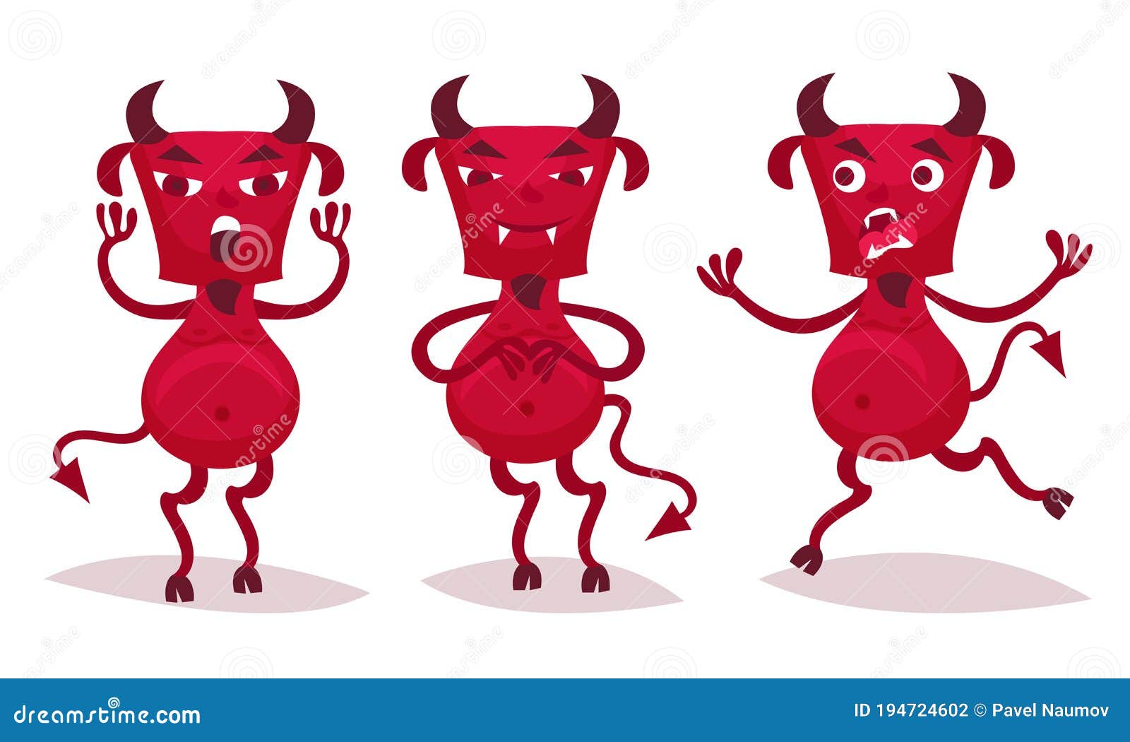 Little Red Devil with Beard, Fangs and Horns Vector Set Stock Vector ...