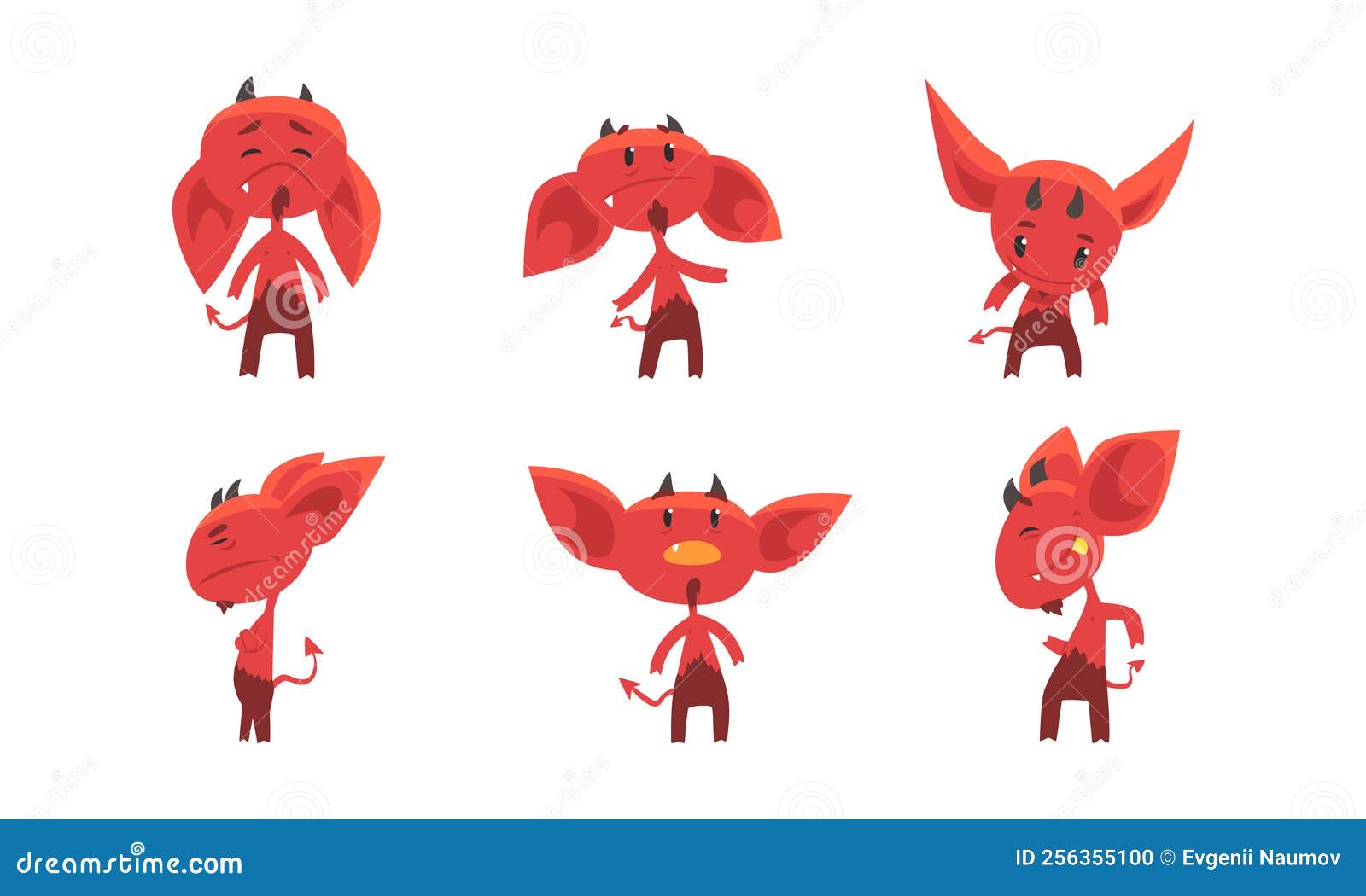 Little Red Devil or Demon As Evil Character with Fangs, Tail and Horns ...