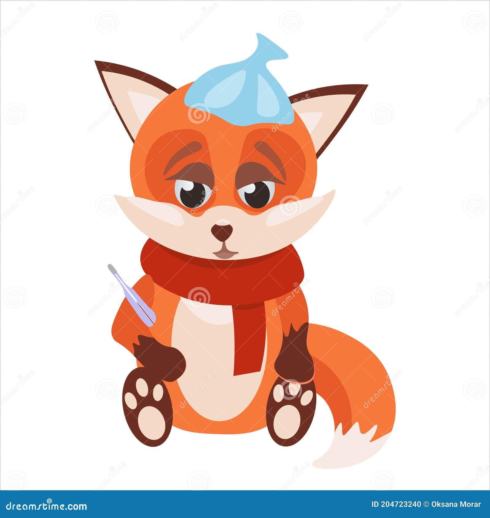 Little Red Fox is Sad because Ill Stock Illustration - Illustration of ...