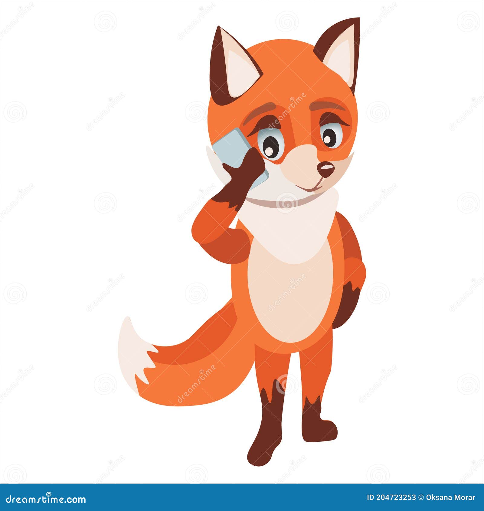 Little Red Fox Talking on Mobile Phone Stock Illustration ...