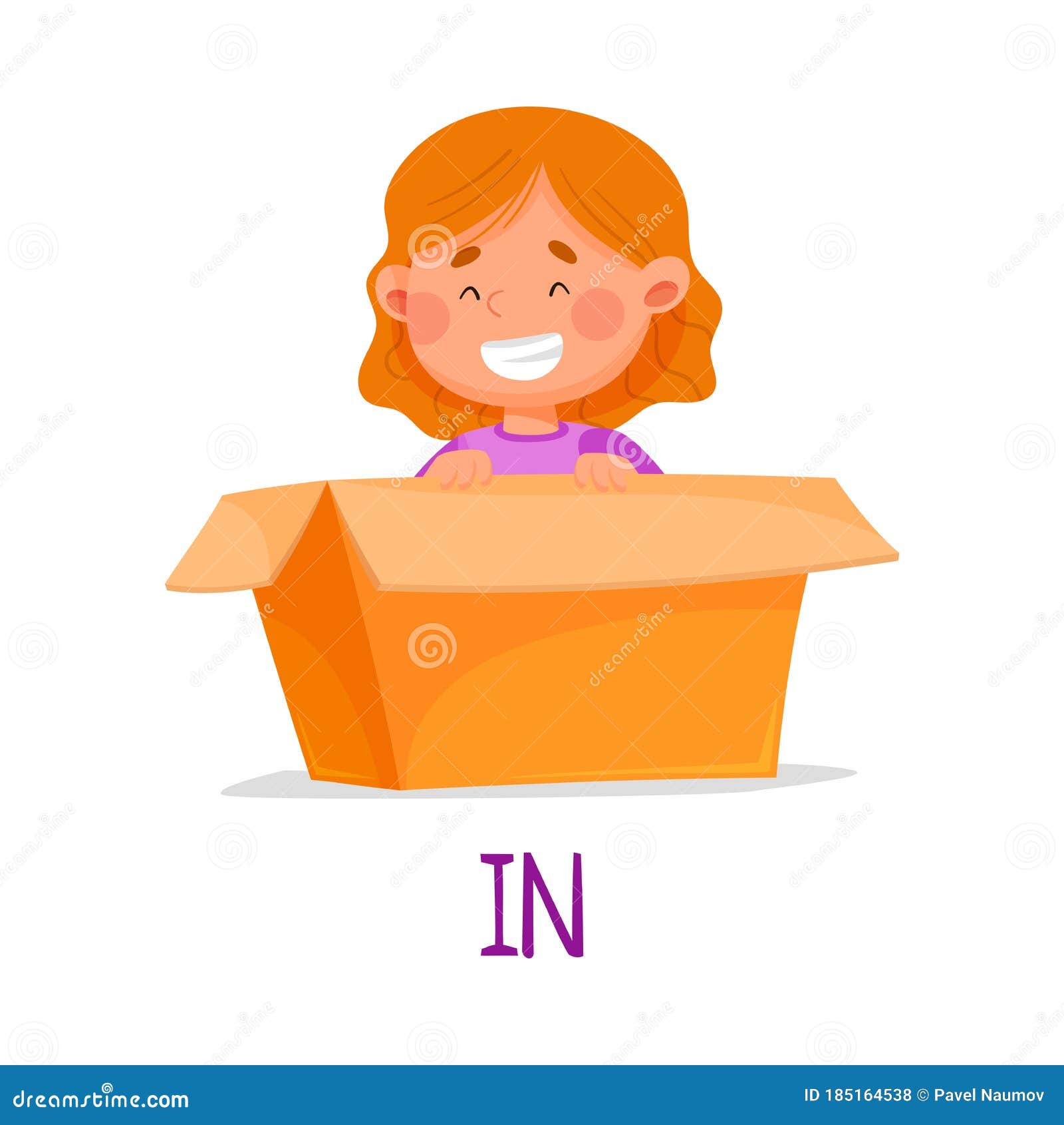 Little Red Haired Girl Standing In Front Of Carton Box As Preposition ... Little Red Haired Girl Standing In Front Of Carton Box As Preposition ...