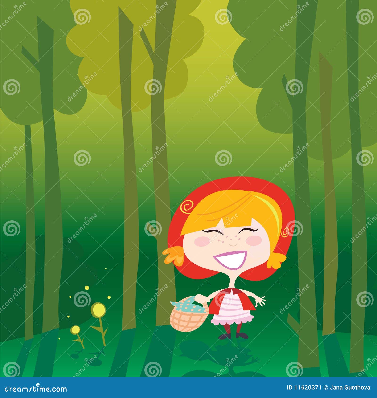 Little Red Riding Hood in the Forest Stock Vector - Illustration of ...