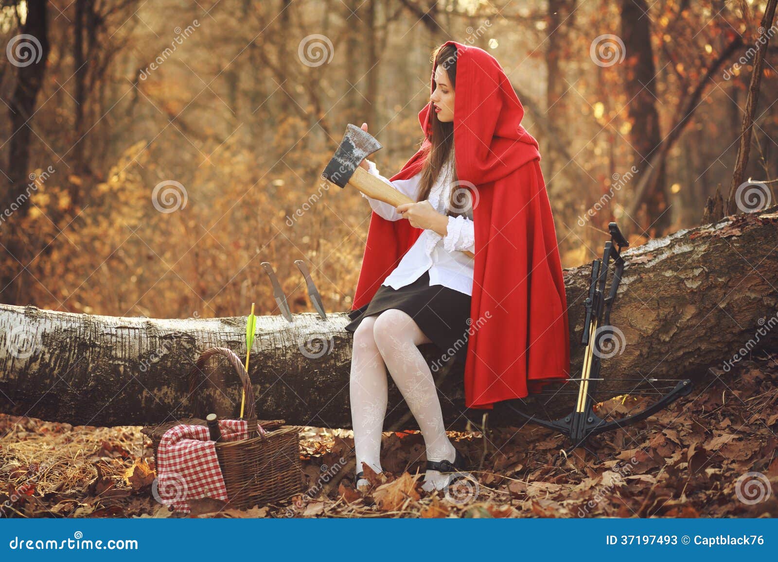 Little Red Riding Hood and Her Axe Stock Image - Image of young, risk ...