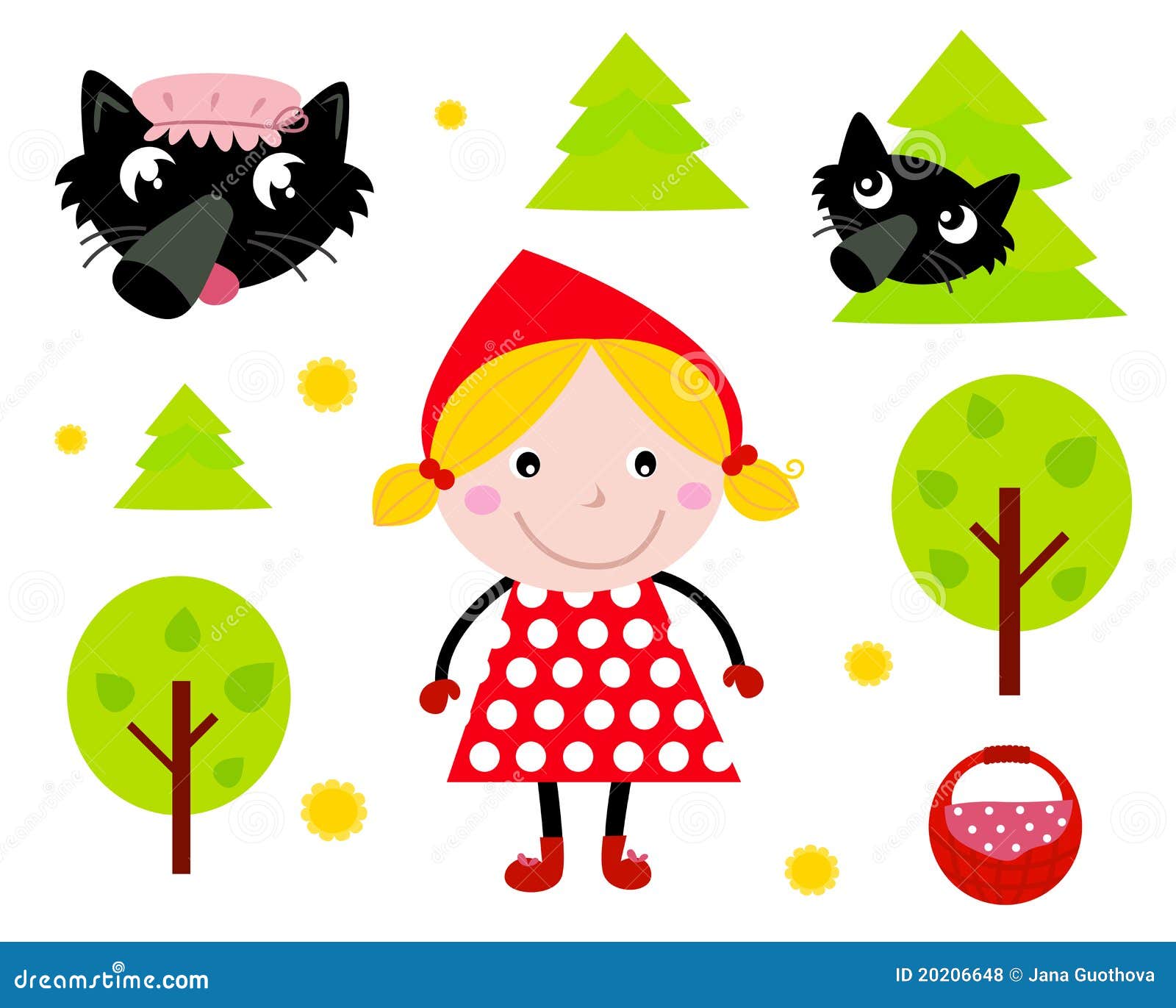 Little Red Riding Hood Icon Collection Stock Vector - Illustration of ...