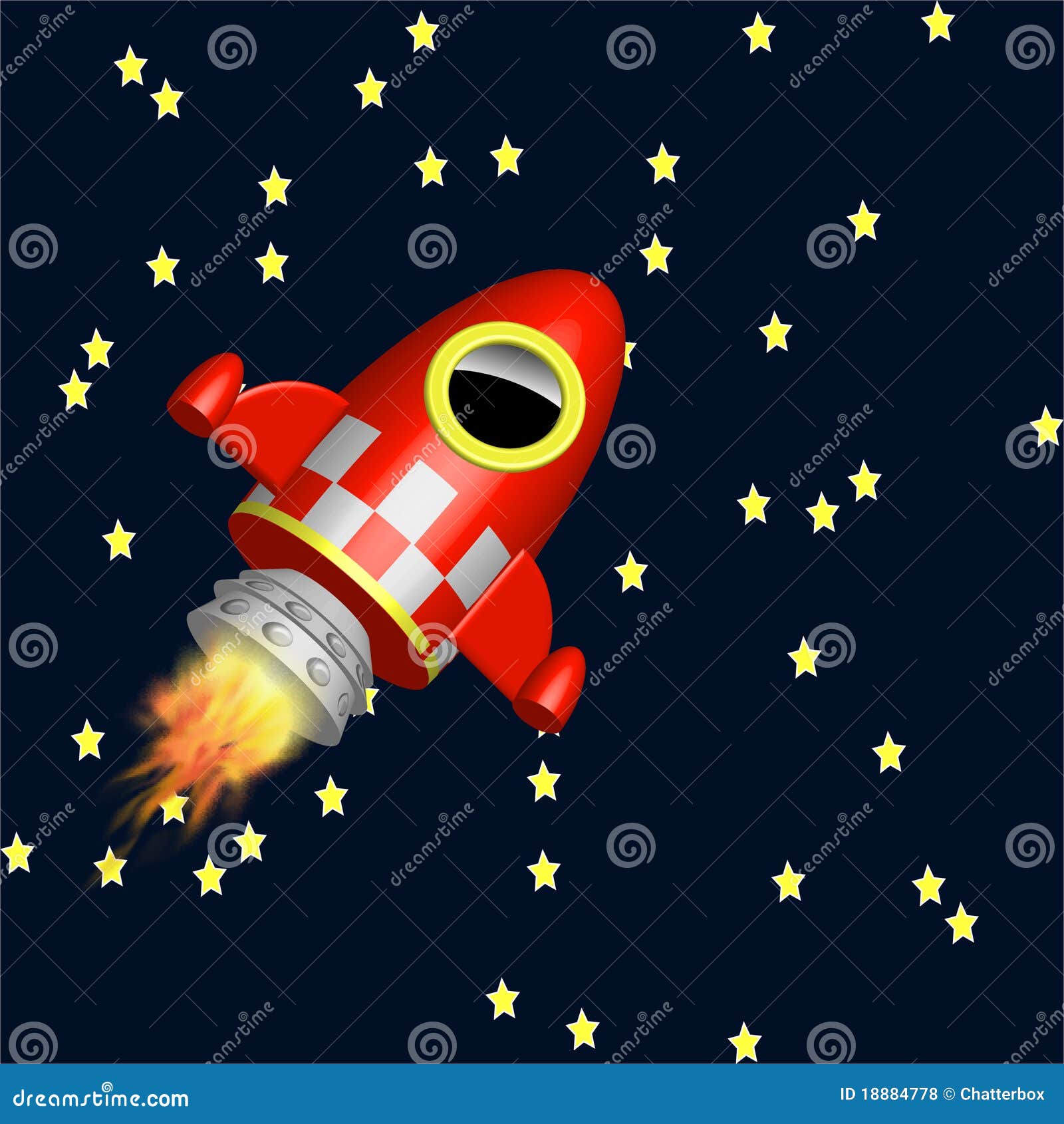 Little Red Rocket Ship Flying in the Universe Stock Illustration ...