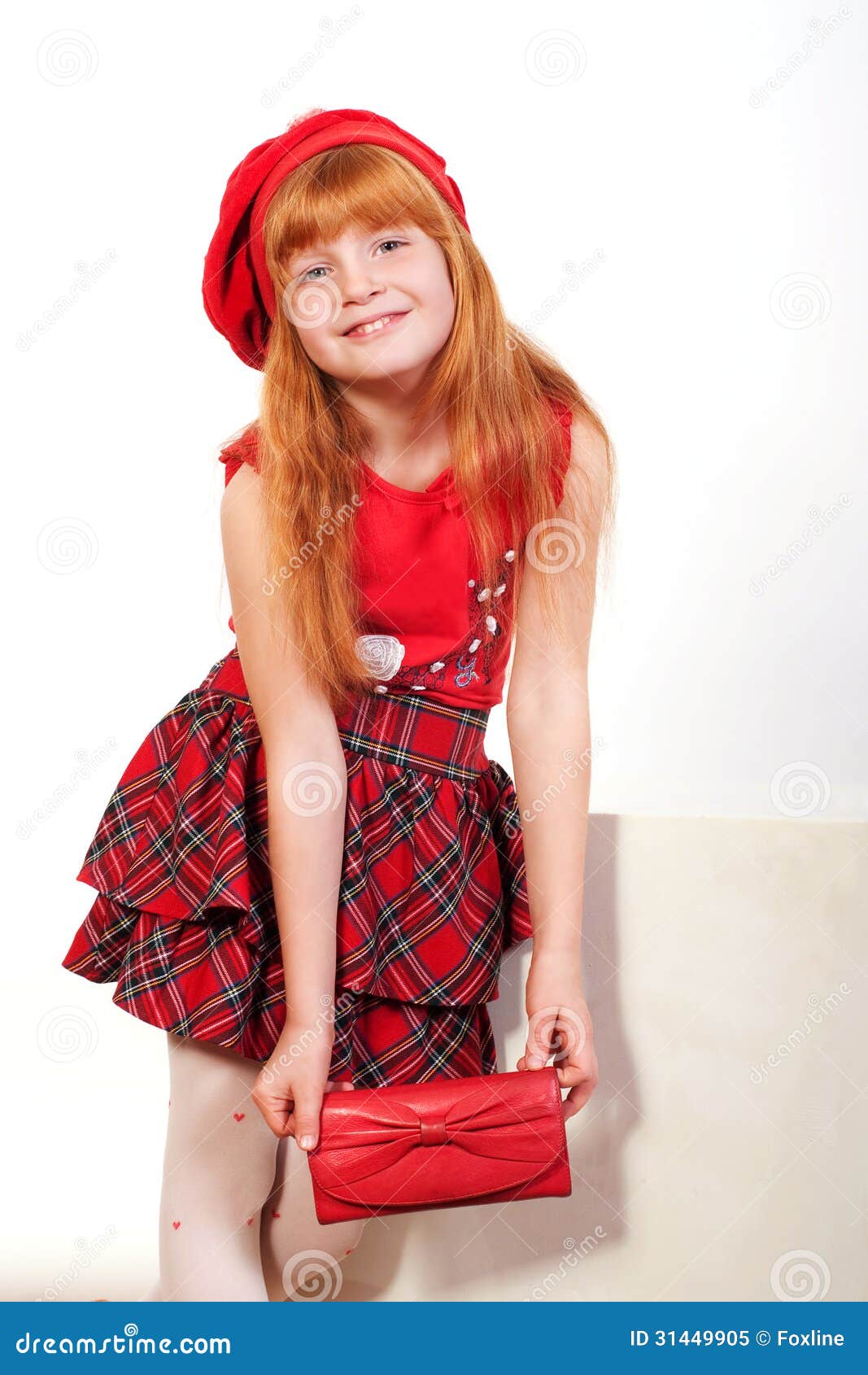Little Redheaded Girl in Red Stock Image - Image of little, child: 31449905