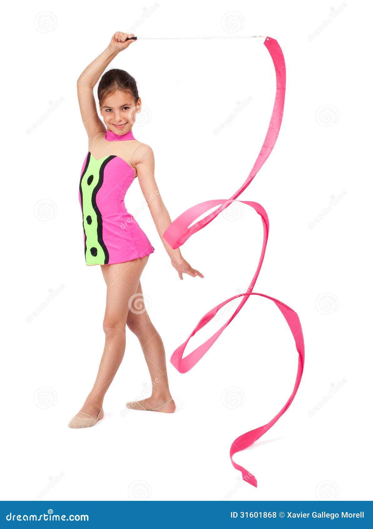 Rhythmic Gymnast In Vertical Split With Ribbon Stock Photo ...
