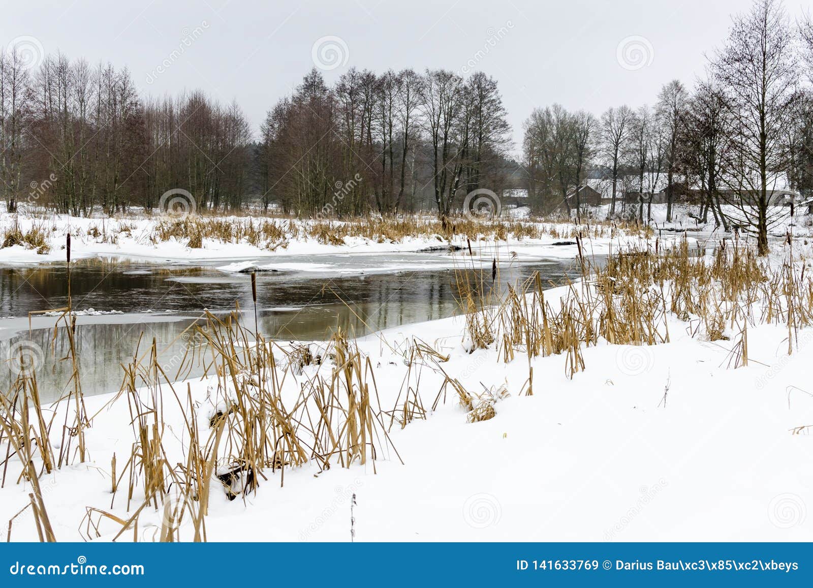 Little River in Belarus at Winter Stock Image - Image of floating ...