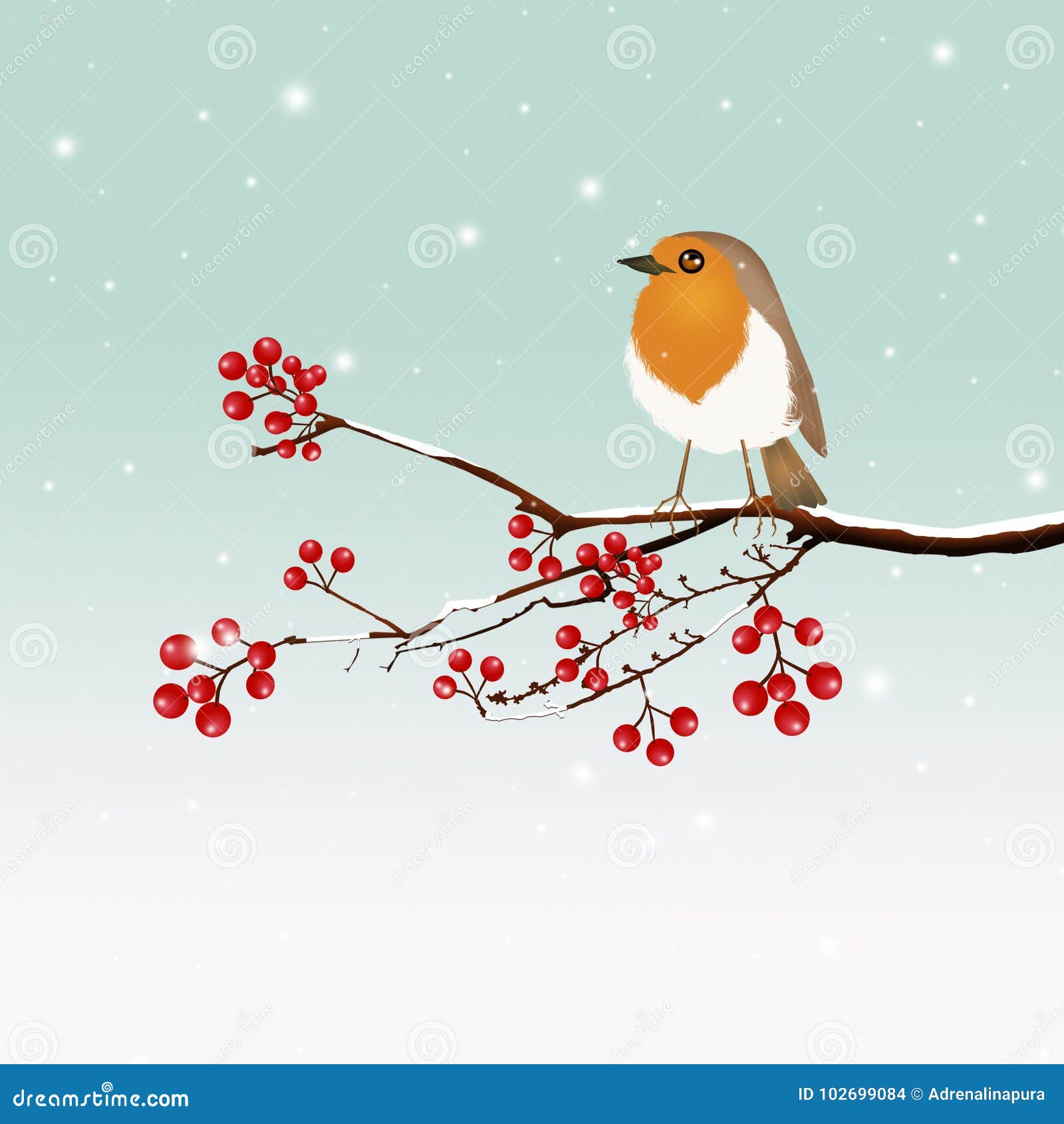 Little robin on tree stock illustration. Illustration of robin - 102699084
