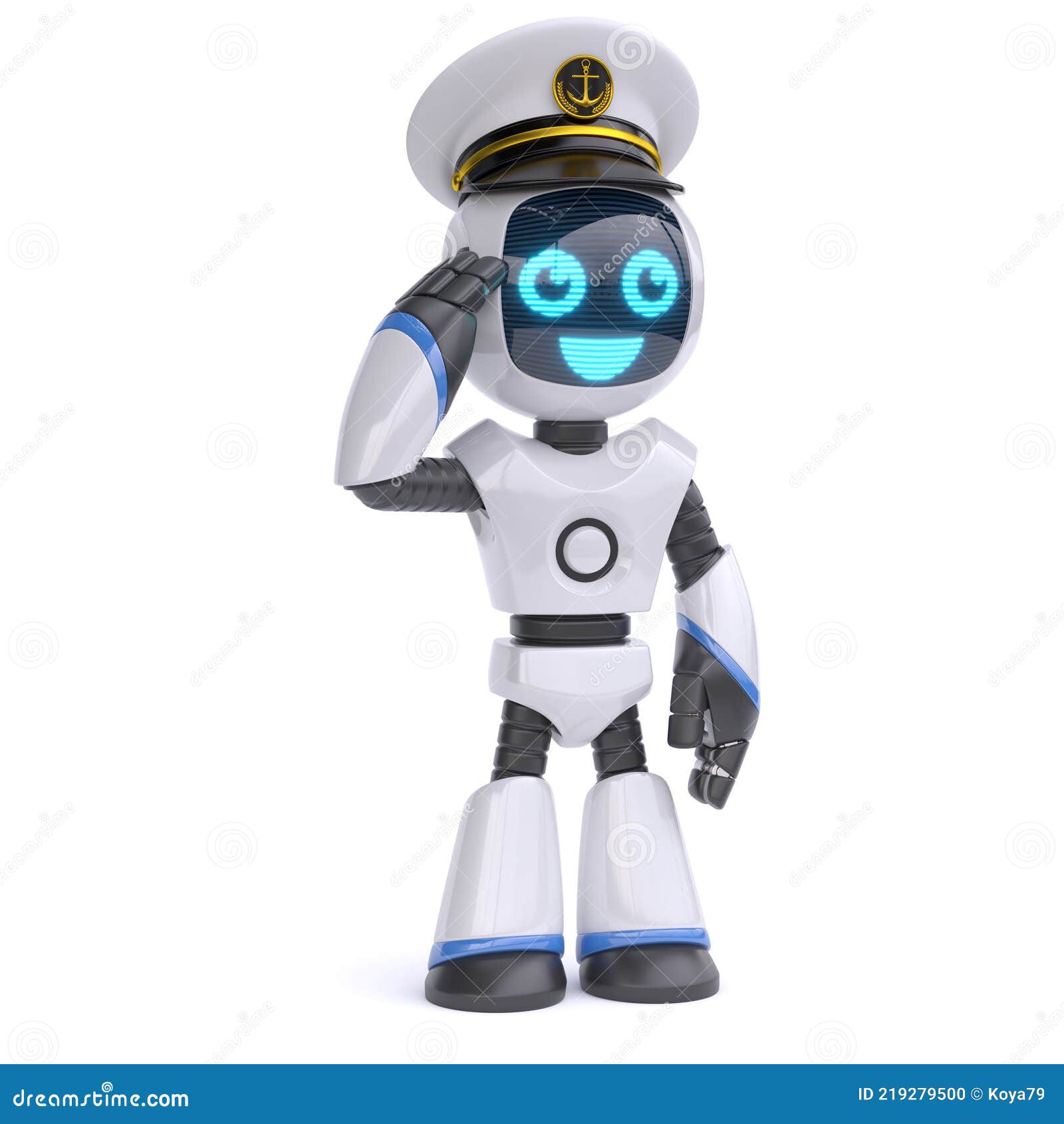 Little Robot As Ship Captain on White Background 3d Rendering Stock ...