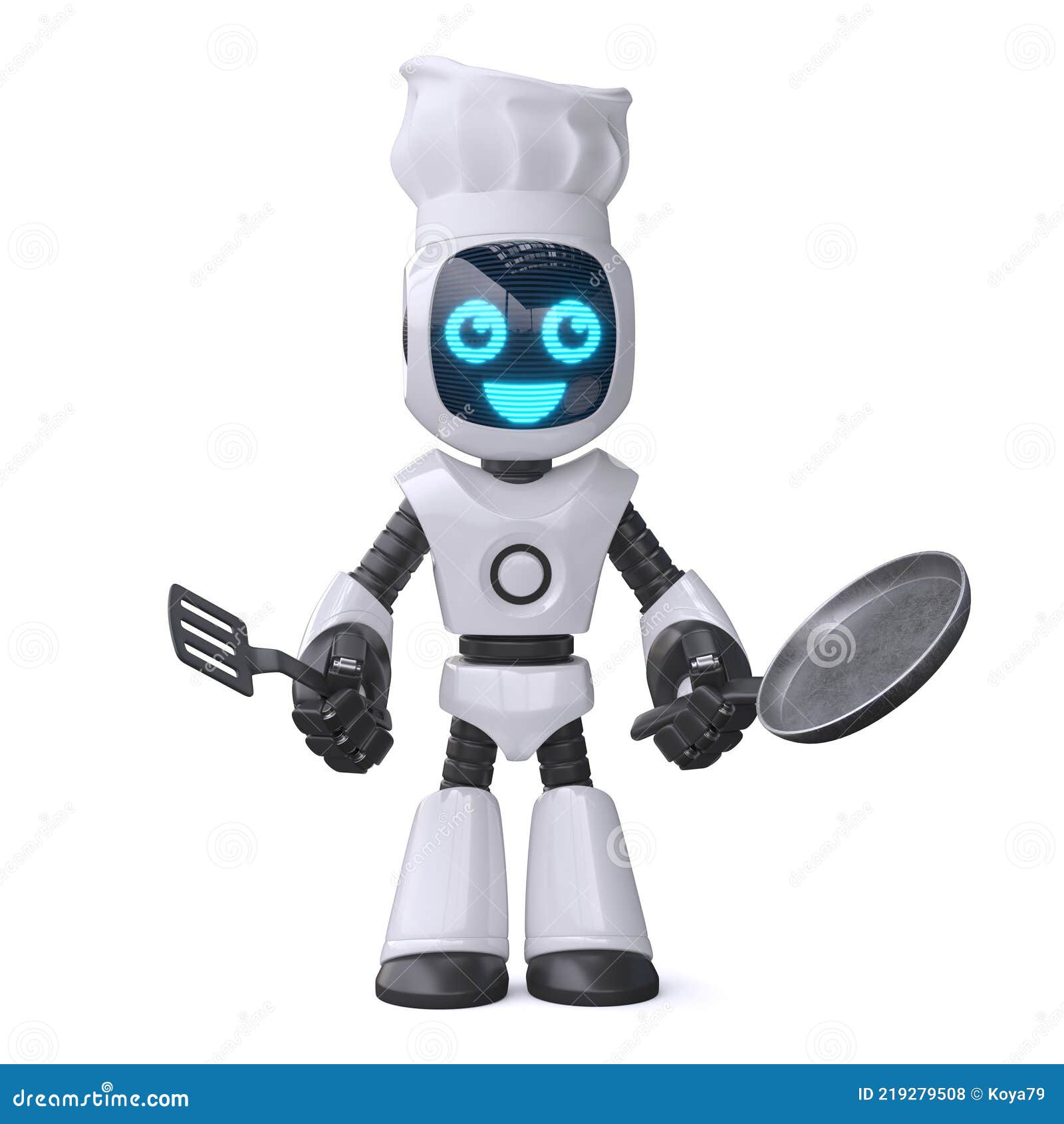 Little Robot Cook Holding Cooking Pan, Chef Robot 3d Rendering Stock ...