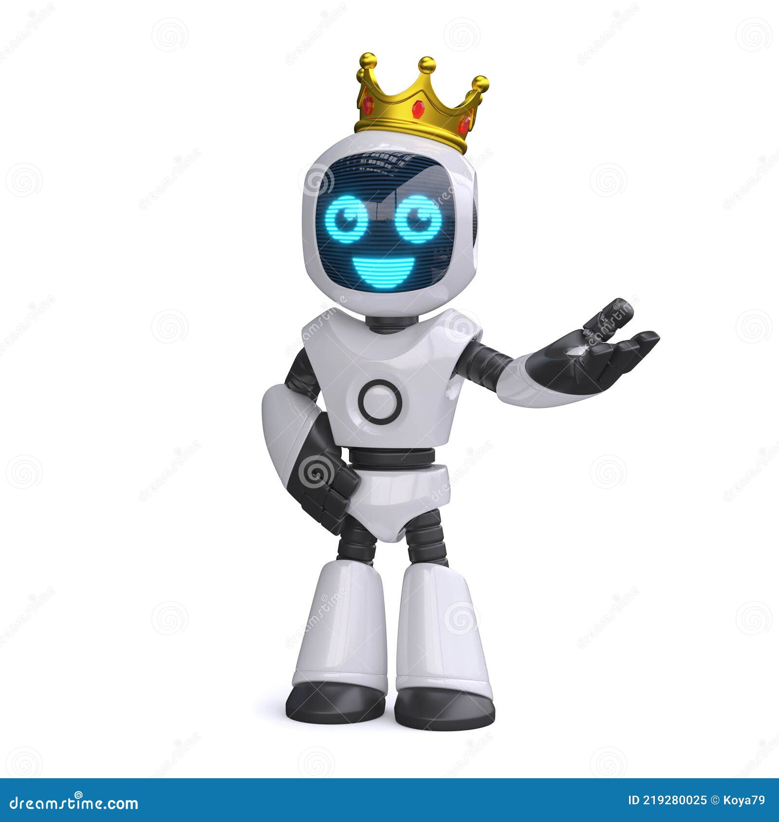 Little Robot with a Golden Crown 3d Rendering Stock Illustration ...