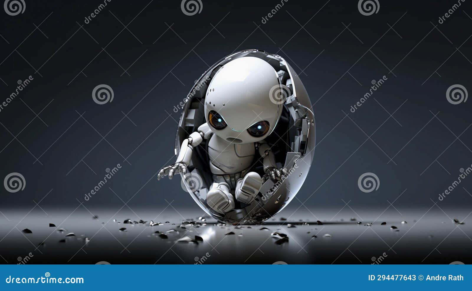 A Little Robot Hatches from an Egg. Stock Illustration - Illustration ...
