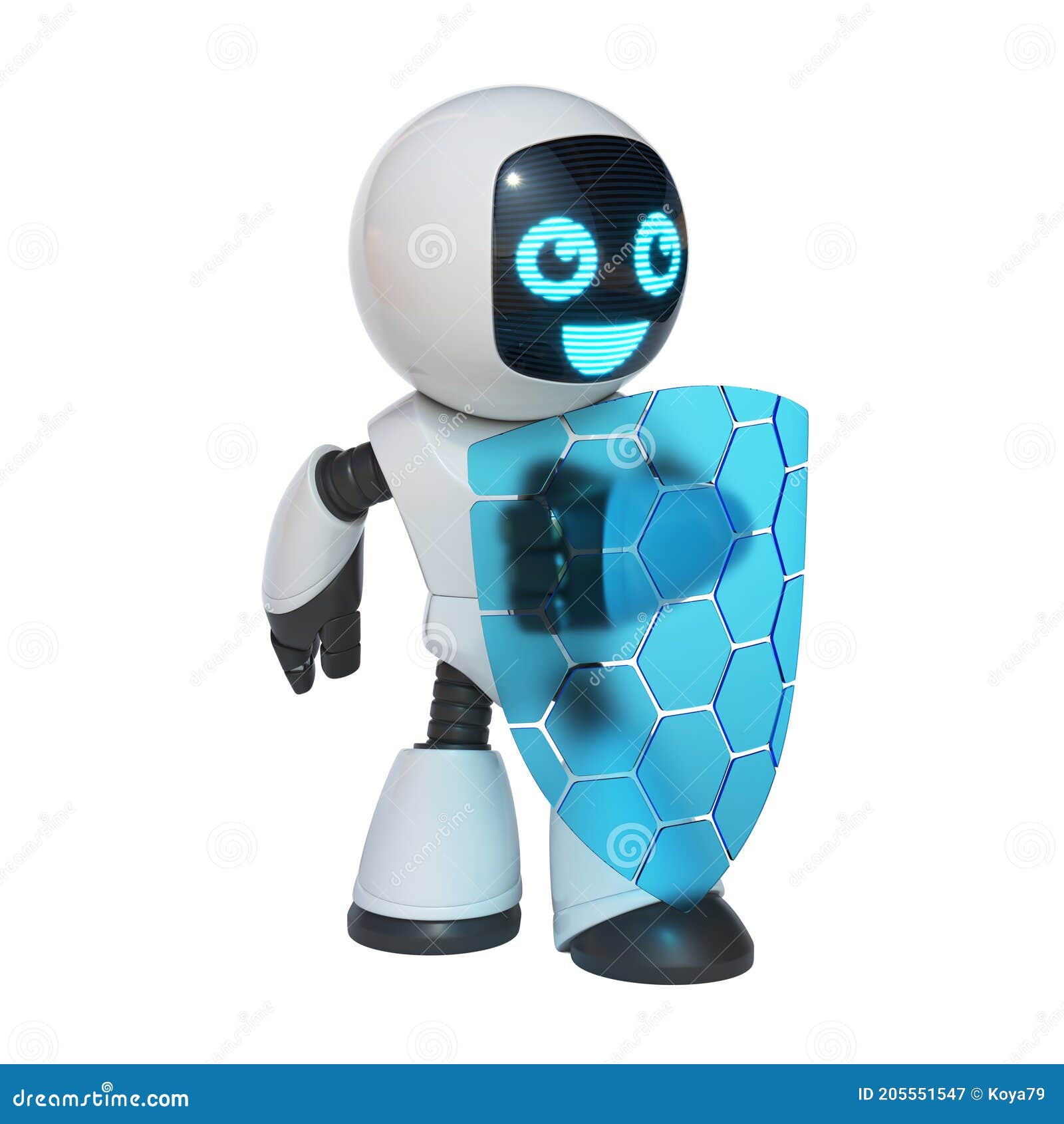 Little Robot Holding Transparent Shield, Data Security Concept, 3d ...