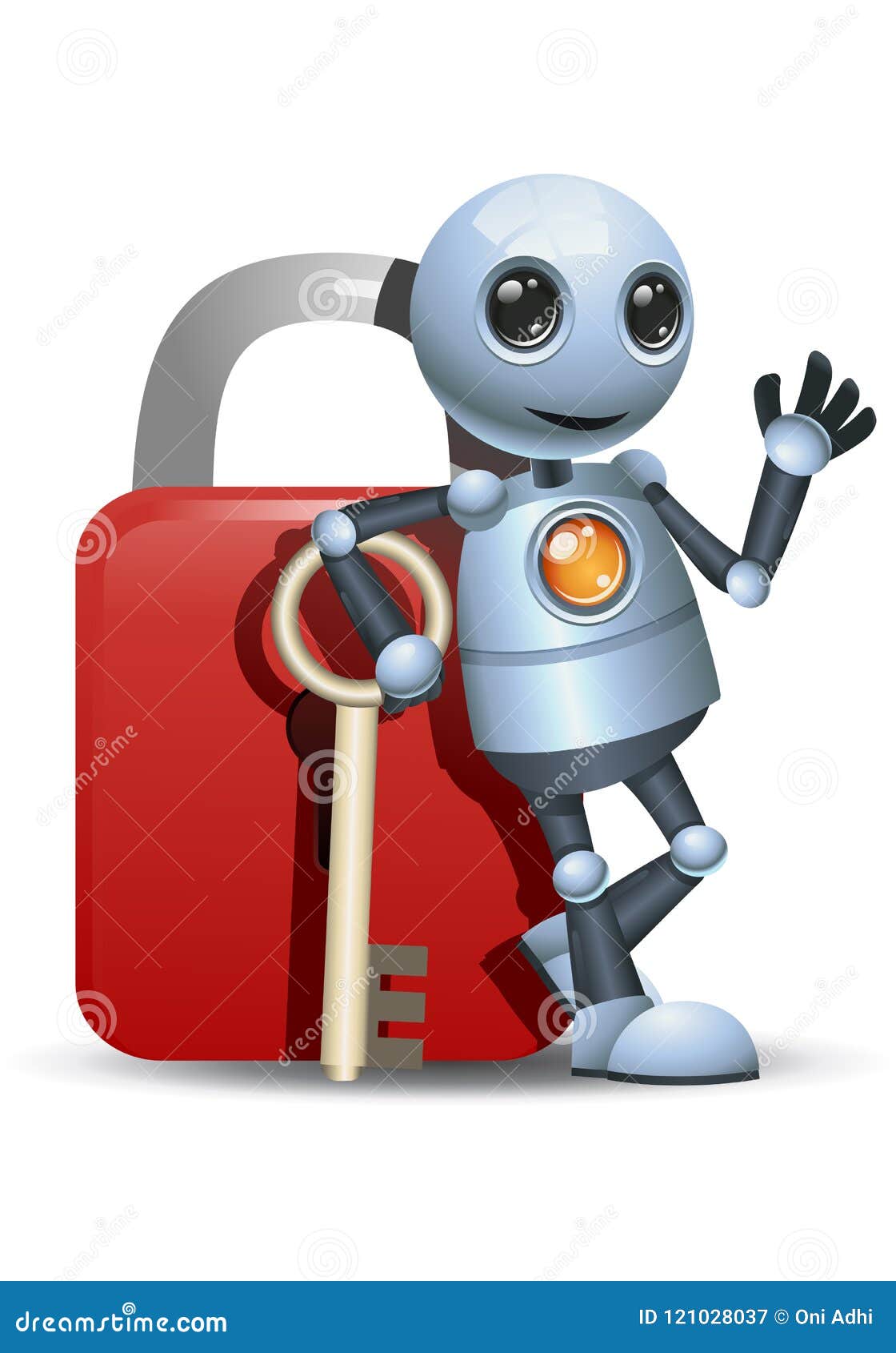 Little Robot Lean Back on Security Lock Stock Vector - Illustration of ...