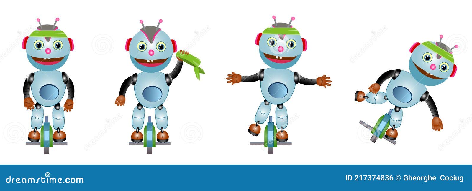 Little Robot on Single Wheel Board. Stock Vector - Illustration of blue ...