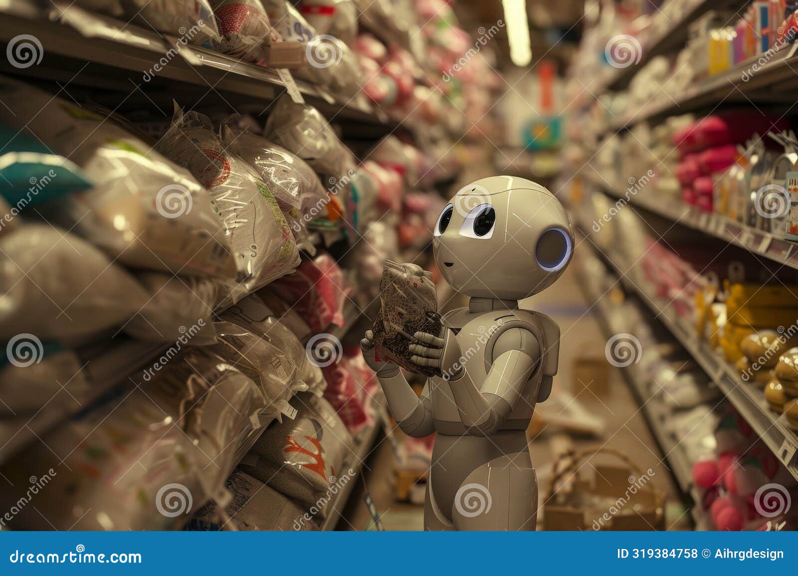 Curious Robot Exploring a Magical Food Wonderland Stock Illustration ...
