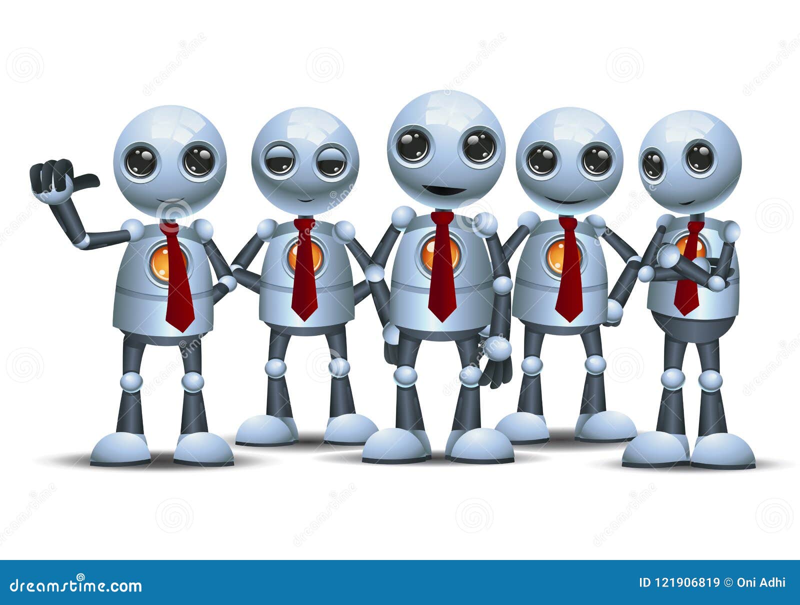 Little Robot with Team on Isolated White Background Stock Vector ...